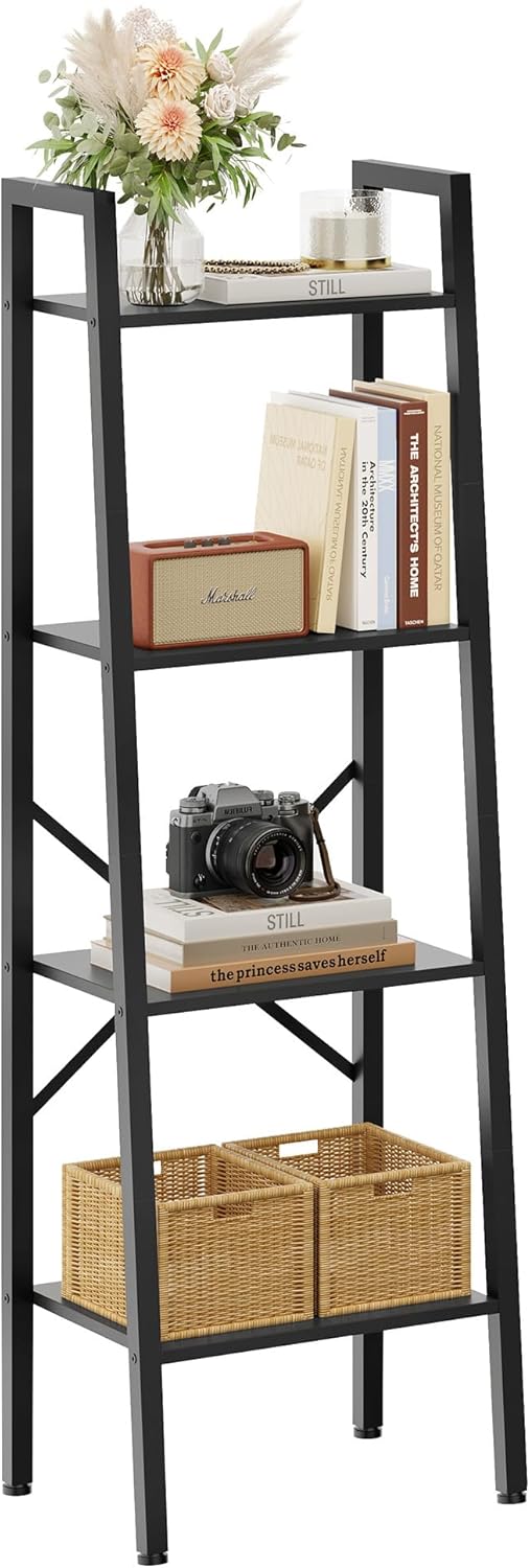 Amazon.com: Hoctieon 4-Tier Industrial Ladder Bookshelf, Narrow Ladder ...