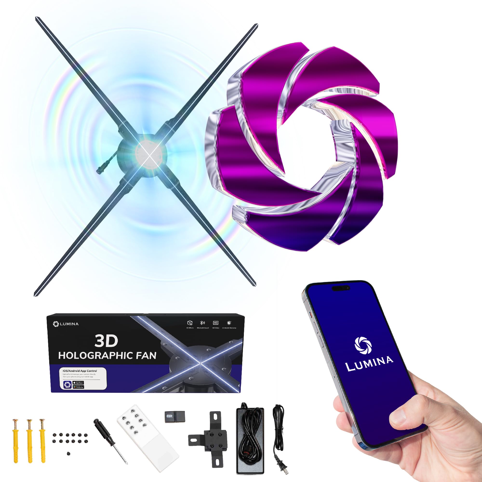 Amazon.com: LUMINA 39.5" 3D Holographic Fan, Hologram Fan with 3D Video ...
