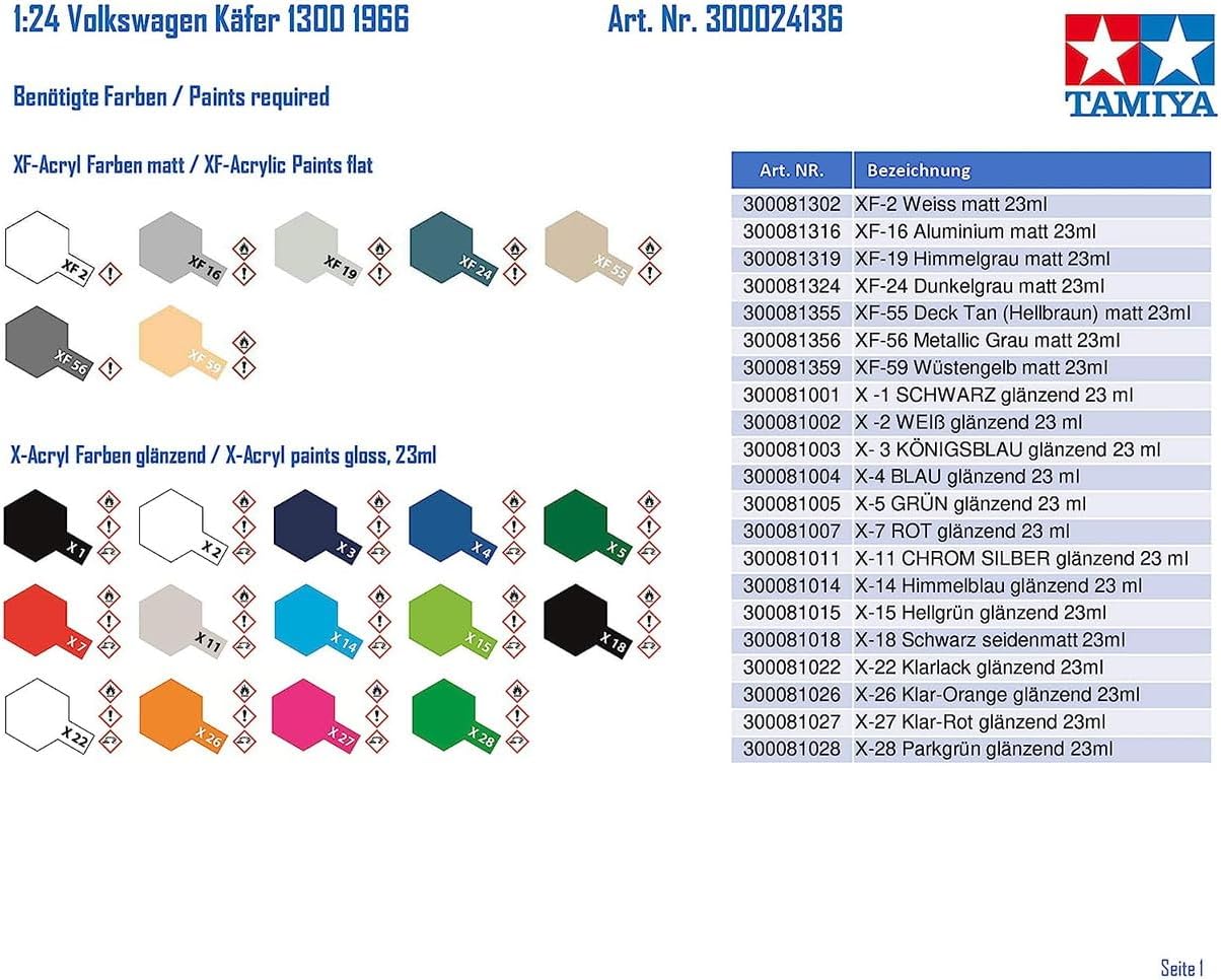TAMIYA 24136 1/24 Volkswagen 1300 Beetle 1966 maqueta de plástico