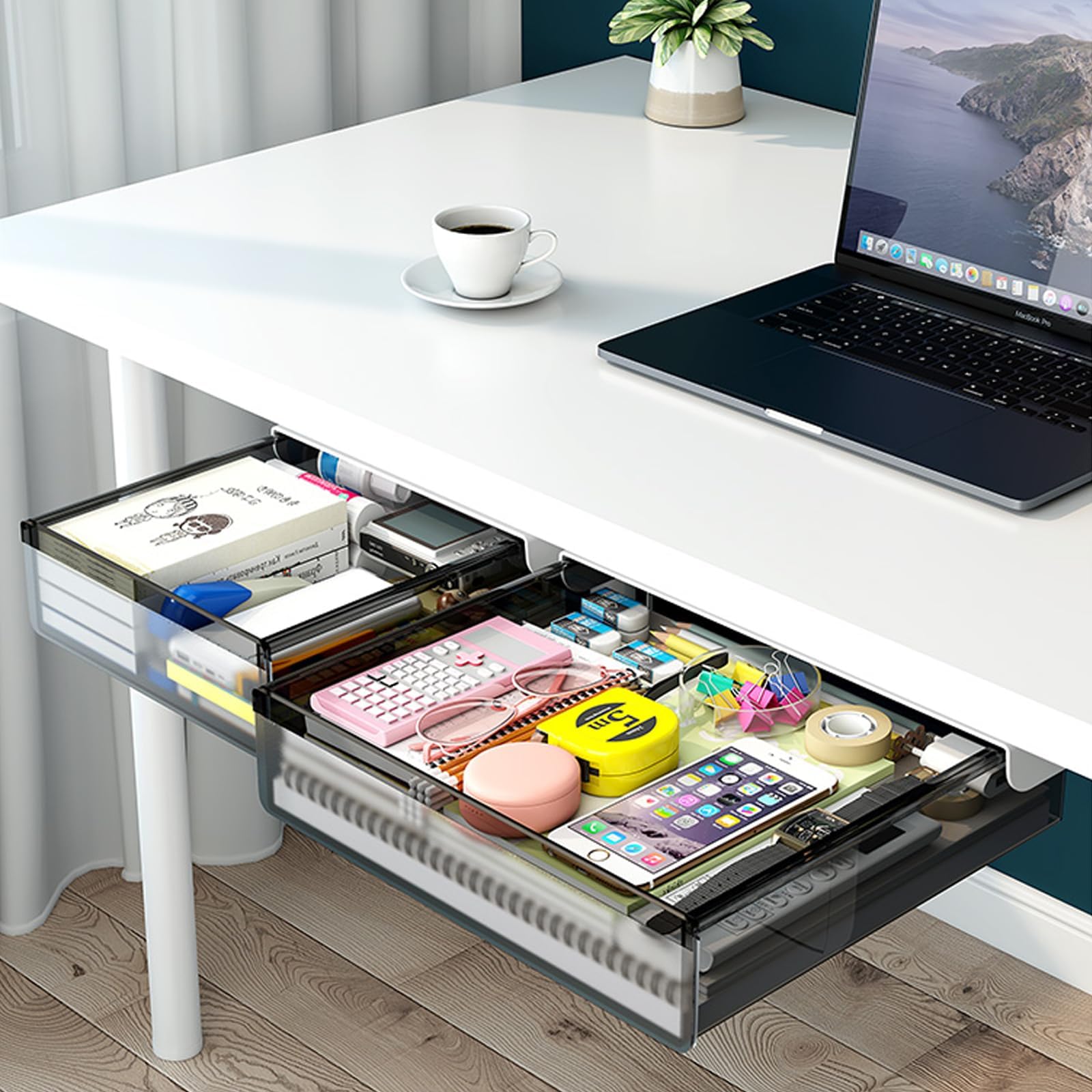 Amazon.com: 2 Pack Under Desk Drawer, Slide Out Under Desk Storage ...