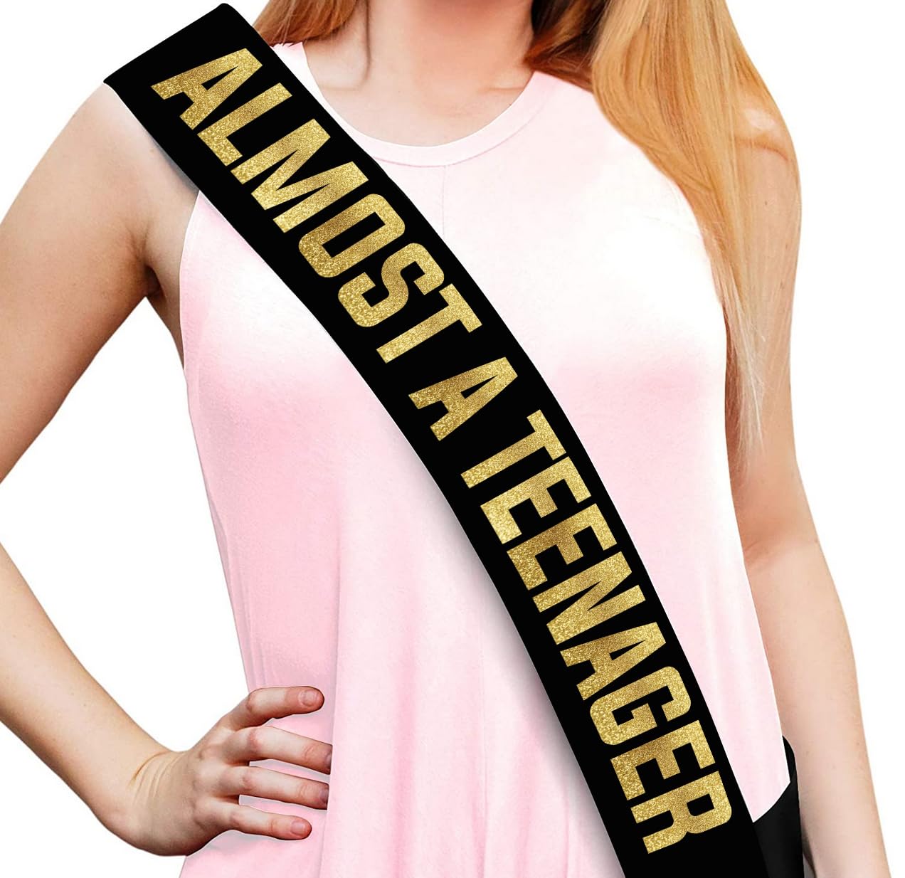 Amazon.com: Almost a Teenager Black and Gold Glitter Sash - Happy 12th ...