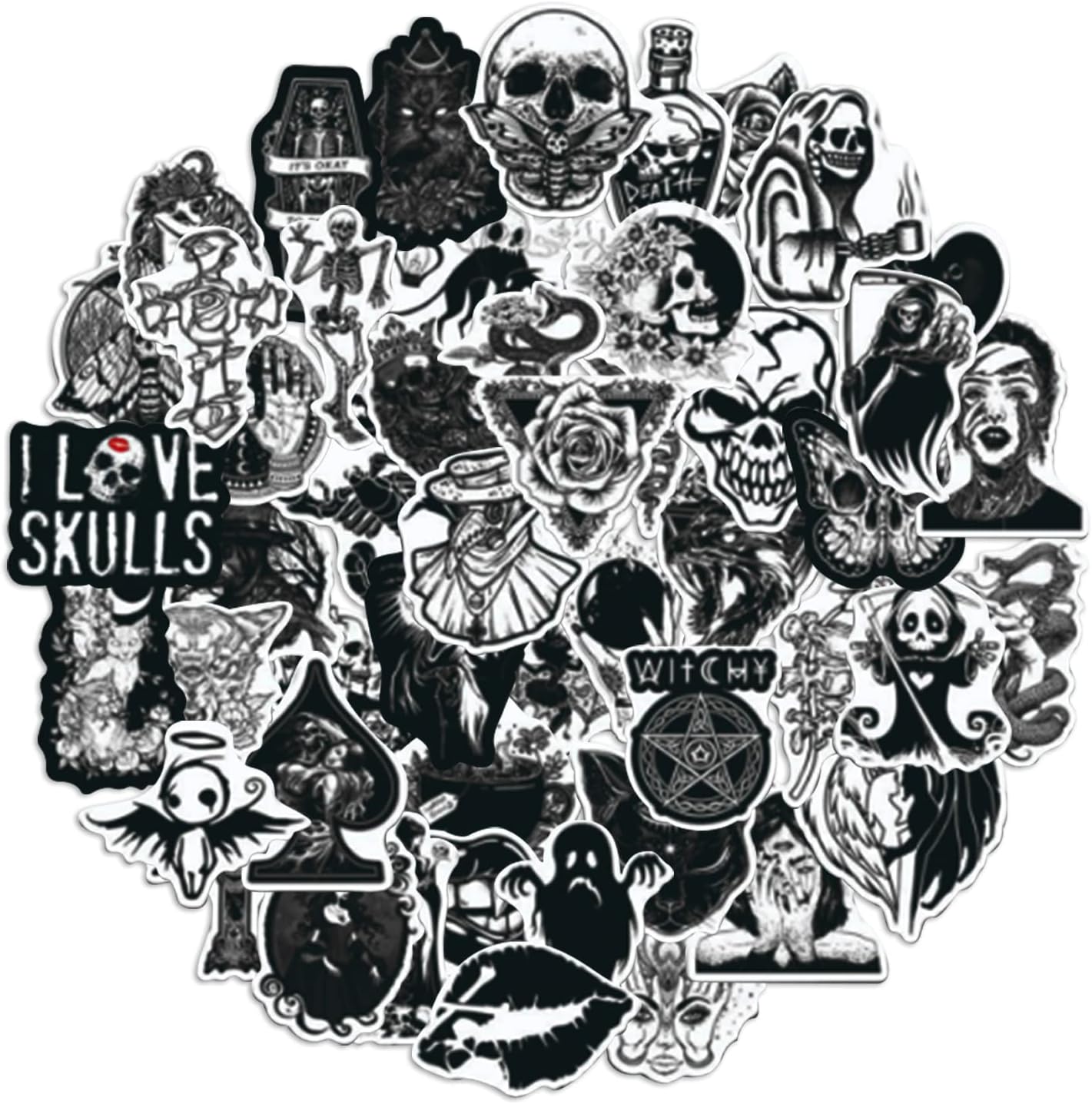 Gothic Skull Stickers, 50 Pcs Waterproof Vinyl, Horror Thriller ...