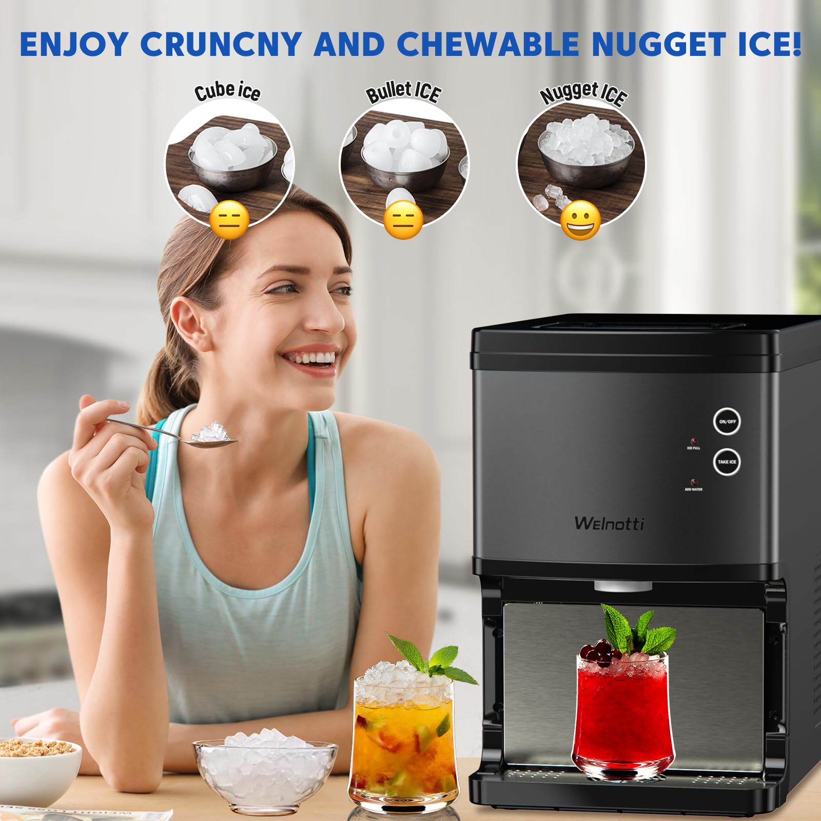 Welnotti Nugget Ice Makers Countertop, Self Dispensing Nugget Ice ...