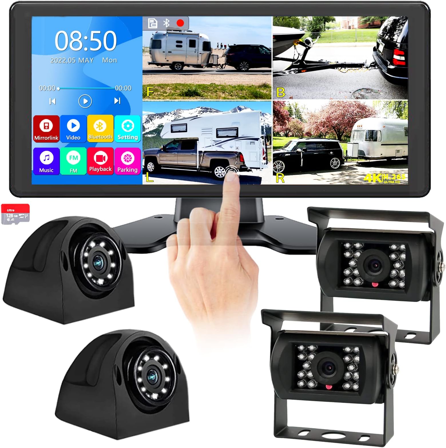 Amazon.com: Camecho Vehicle Backup Camera 9 Inch 4 Split Monitor+ 4 ...