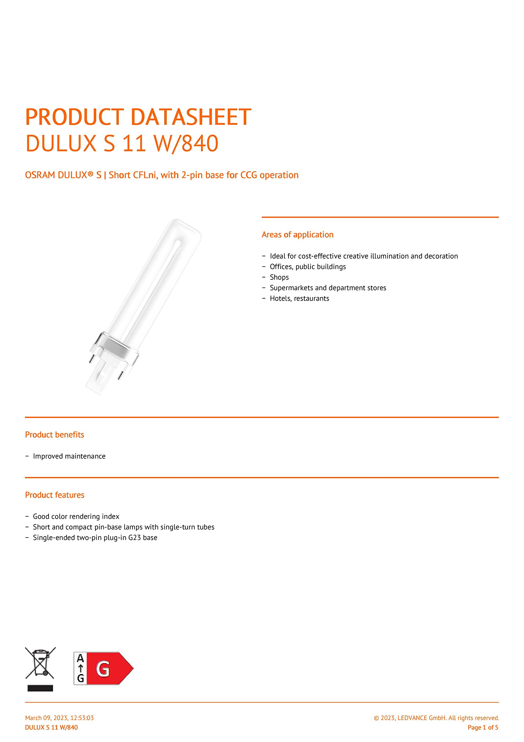 11w 240v S Type 840 2-Pin Compact Fluorescent Lamp G23 Cap : Amazon.co ...
