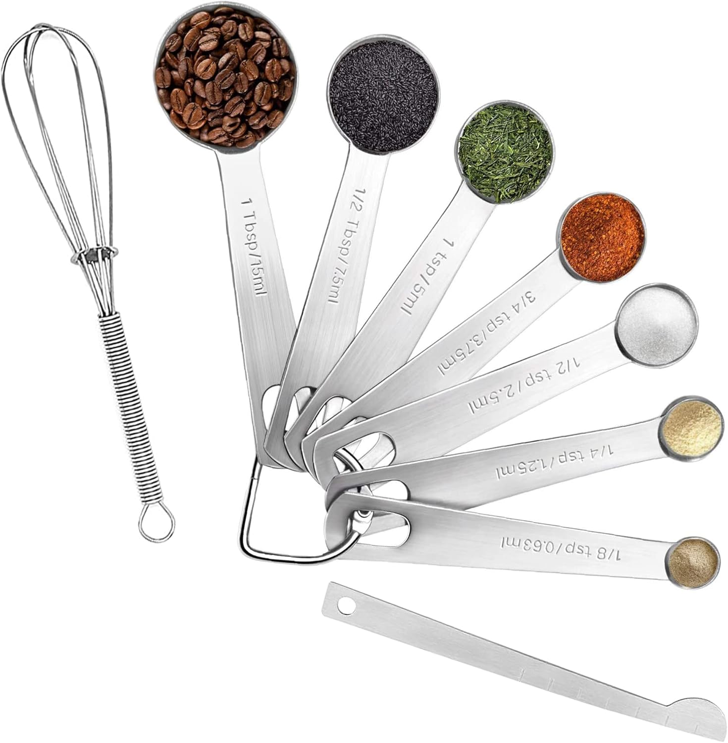 Amazon.com: 9 in 1 Stainless Steel Measuring Spoons with Leveler/Whisk ...