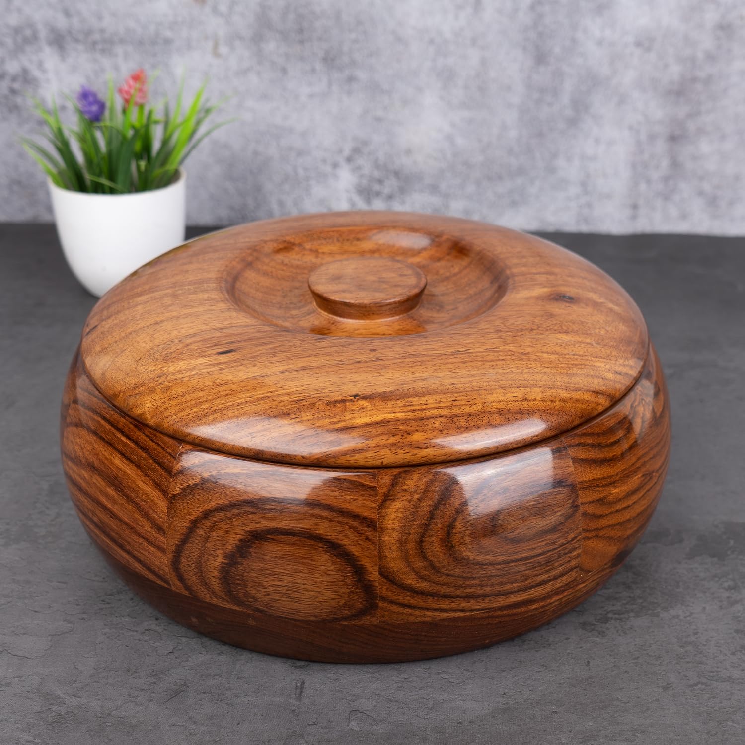 Buy Naayaab Craft Pakka Sheesham Wood Round Chapati Box, Roti Storage ...