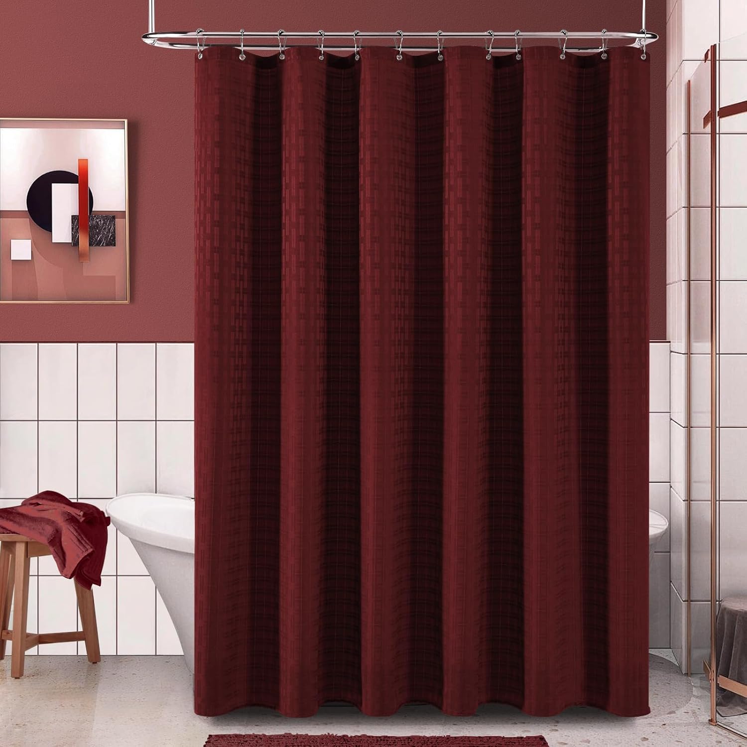 Amazon.com: PANGSINNE Elegant Burgundy Fabric Shower Curtain - Heavy ...