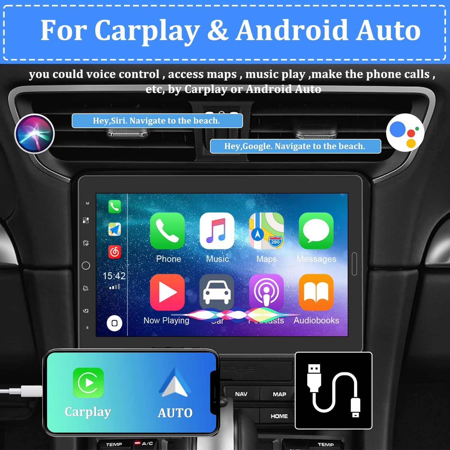 Carplay Radio 10 Inch Double Din Car Stereo Wireless CarPlay Android ...