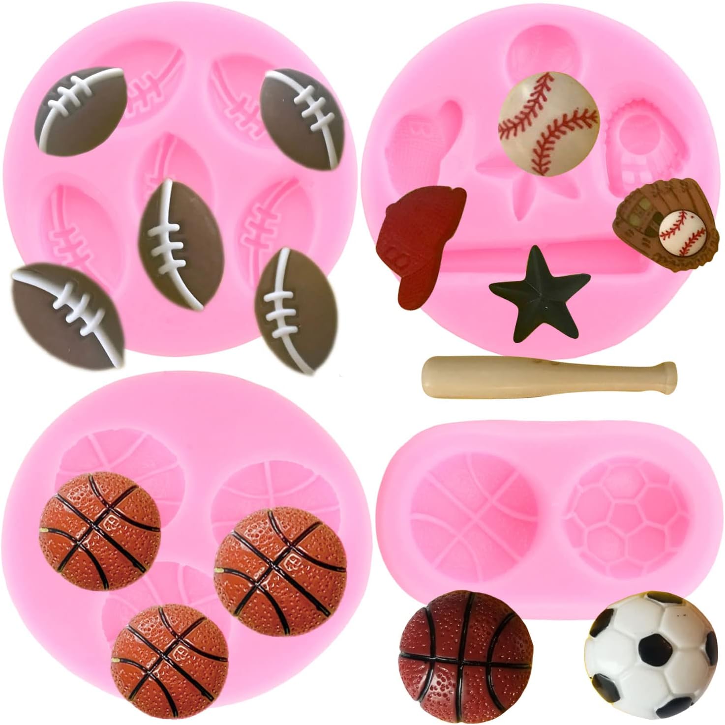 Amazon.com: 4PCS Ball Silicone Molds, Sports Theme Cake Decoration ...