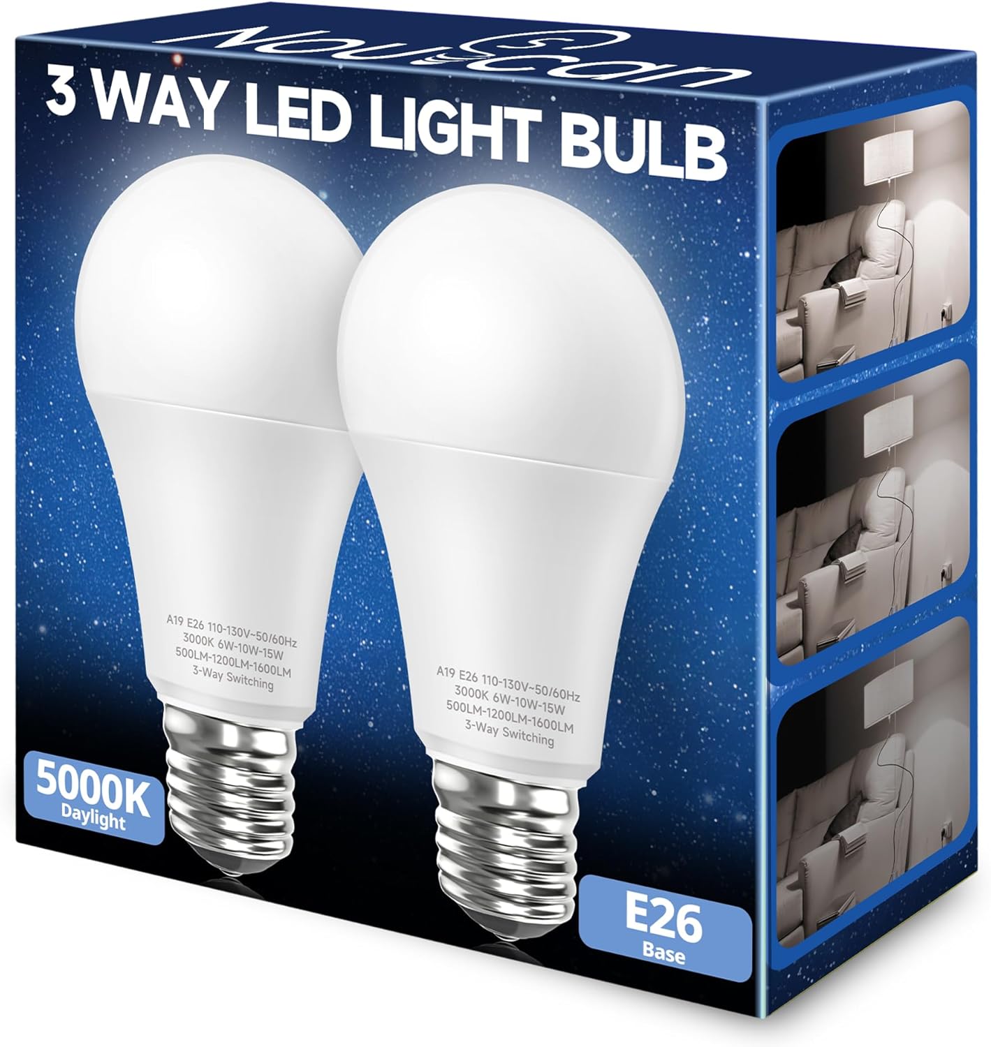 Nouscan 3 Way LED Light Bulbs, 30 70 100W Equivalent, Daylight 5000K, Three Way Light Bulbs, A19 ...
