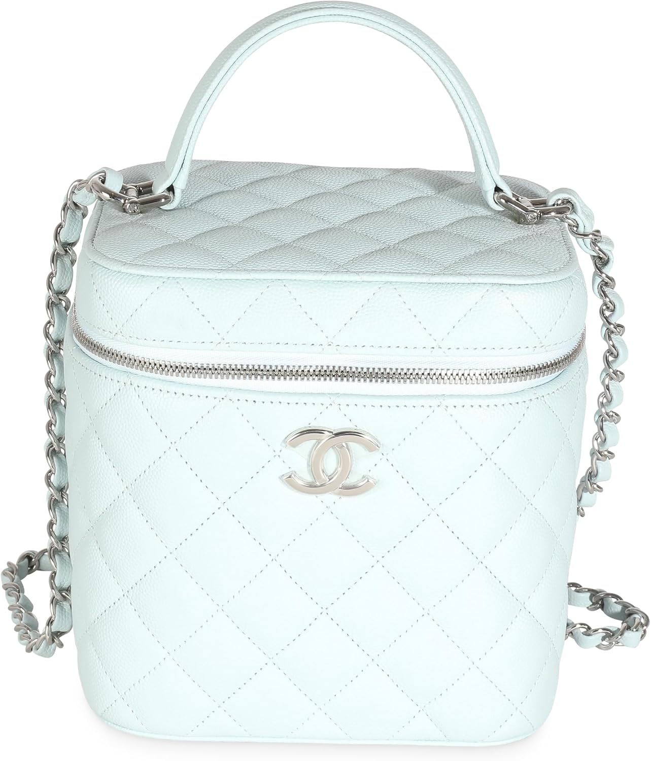 Amazon.com: Chanel, Pre-Loved Blue Quilted Caviar Top Handle Vanity ...