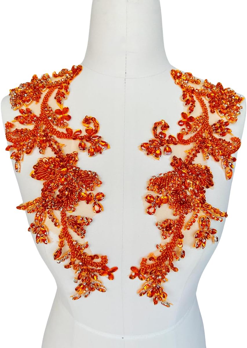 Amazon.com: Handmade Shining Rhinestones lace Applique Patches Sewing ...