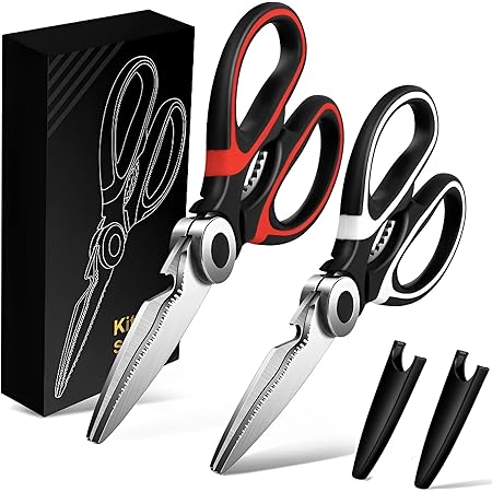 2 Pcs Kitchen Scissors, Heavy Duty Kitchen Scissors, Stainless Steel Kitchen Shear with Cover ...