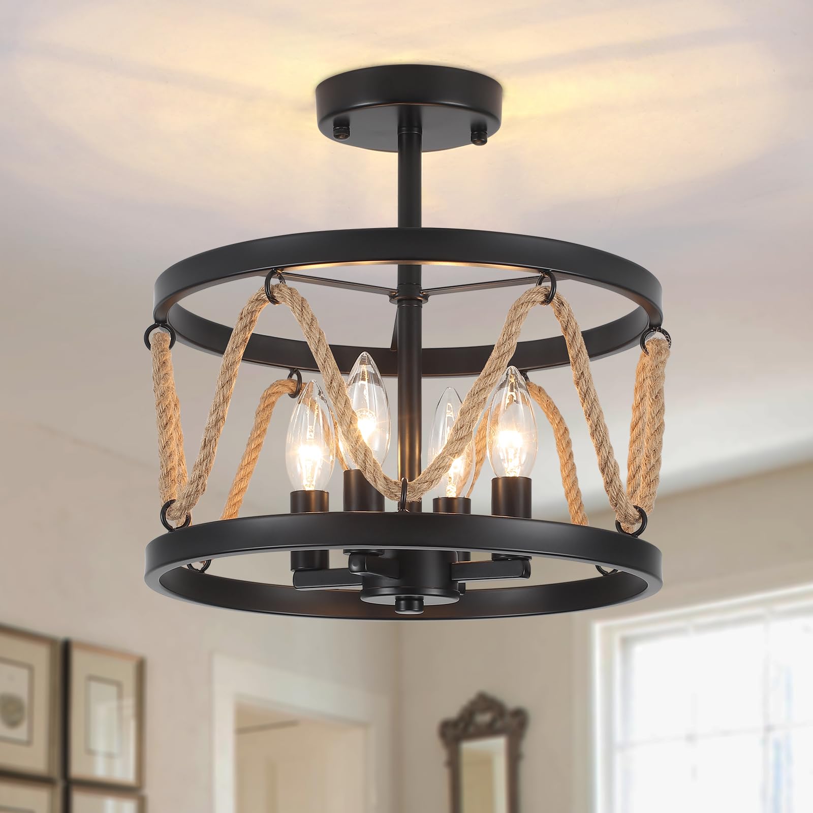 Rope Lighting Black Ceiling DC VOLTAGE Retro Hemp Rope E27 Holder