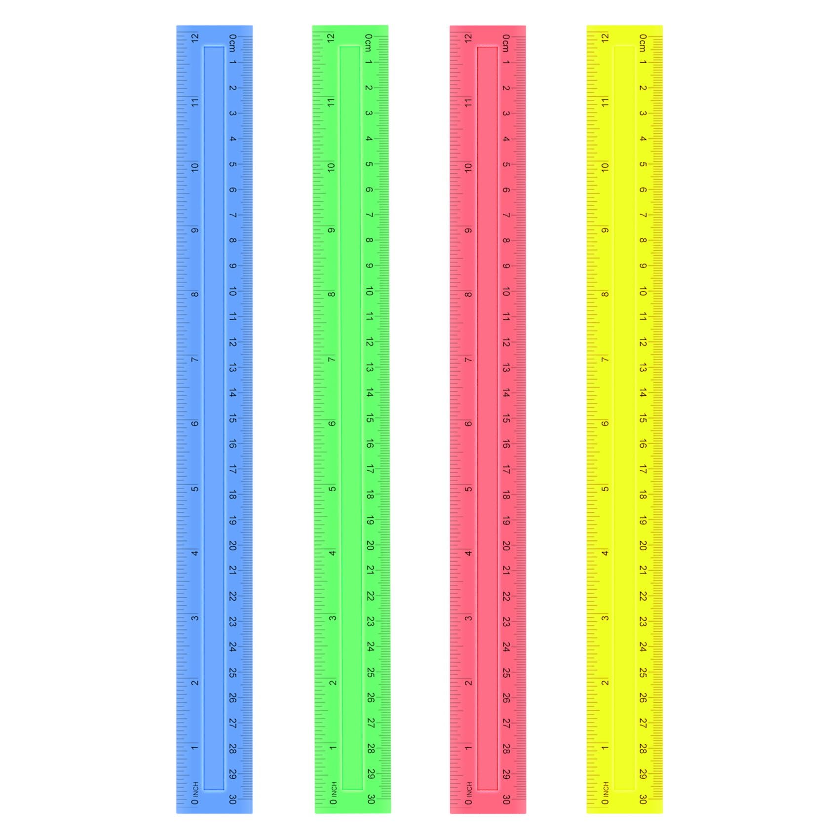 Snapklik.com : 4 Pack Color Transparent Ruler, Plastic Rulers 12 Inch ...