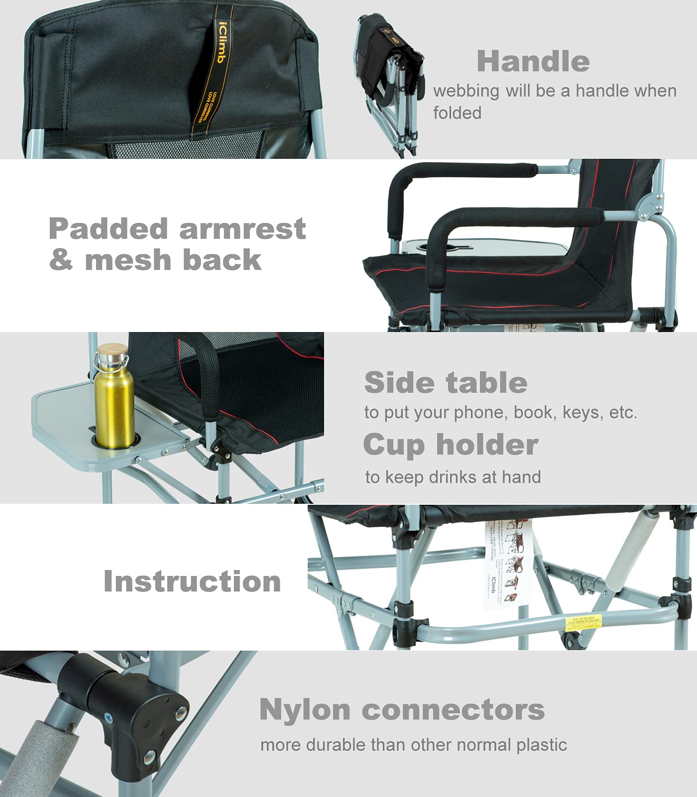 Snapklik.com : iClimb Heavy Duty Compact Camping Folding Mesh Chair