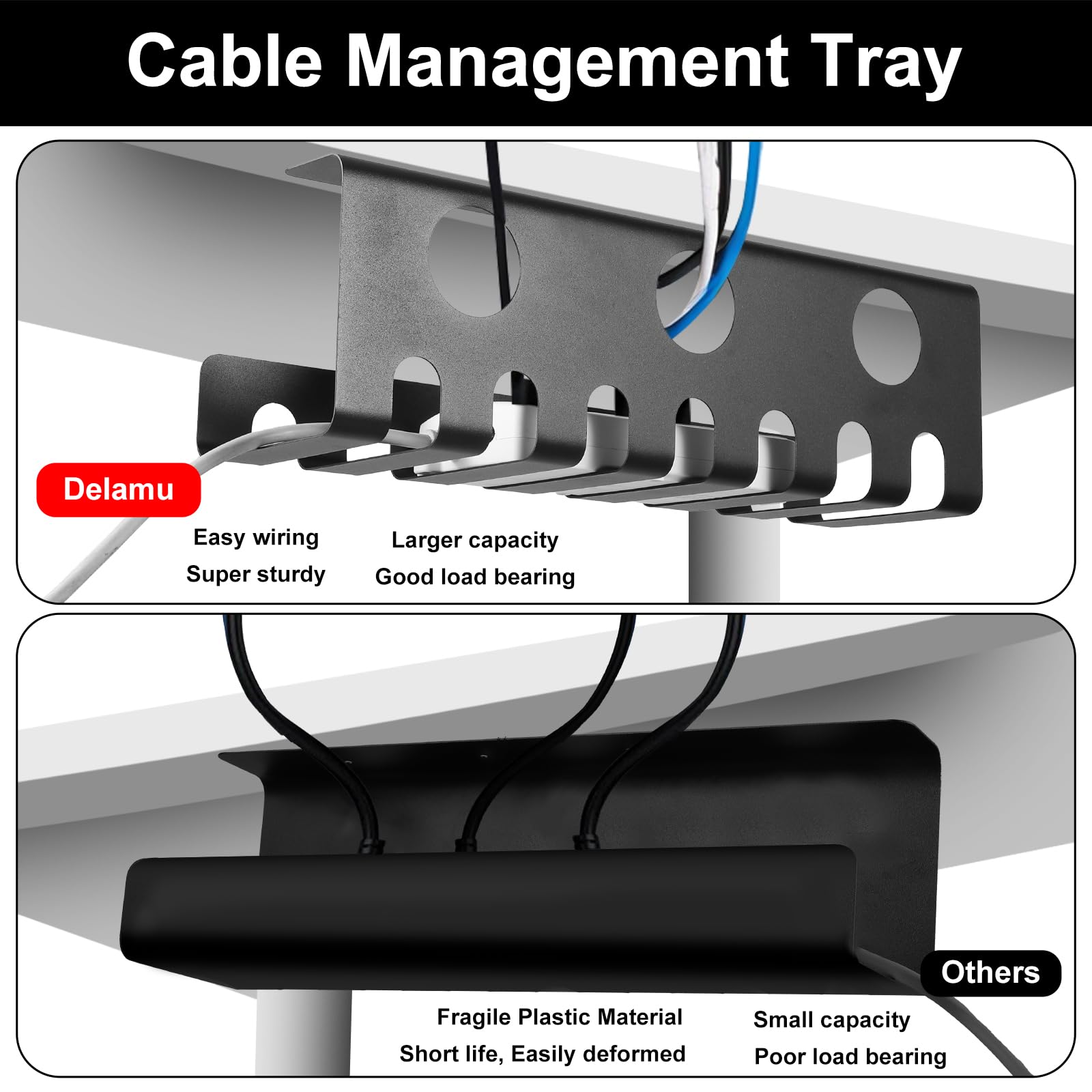 Snapklik.com : 2 Pack Metal Cable Management Under Desk U-Channel ...