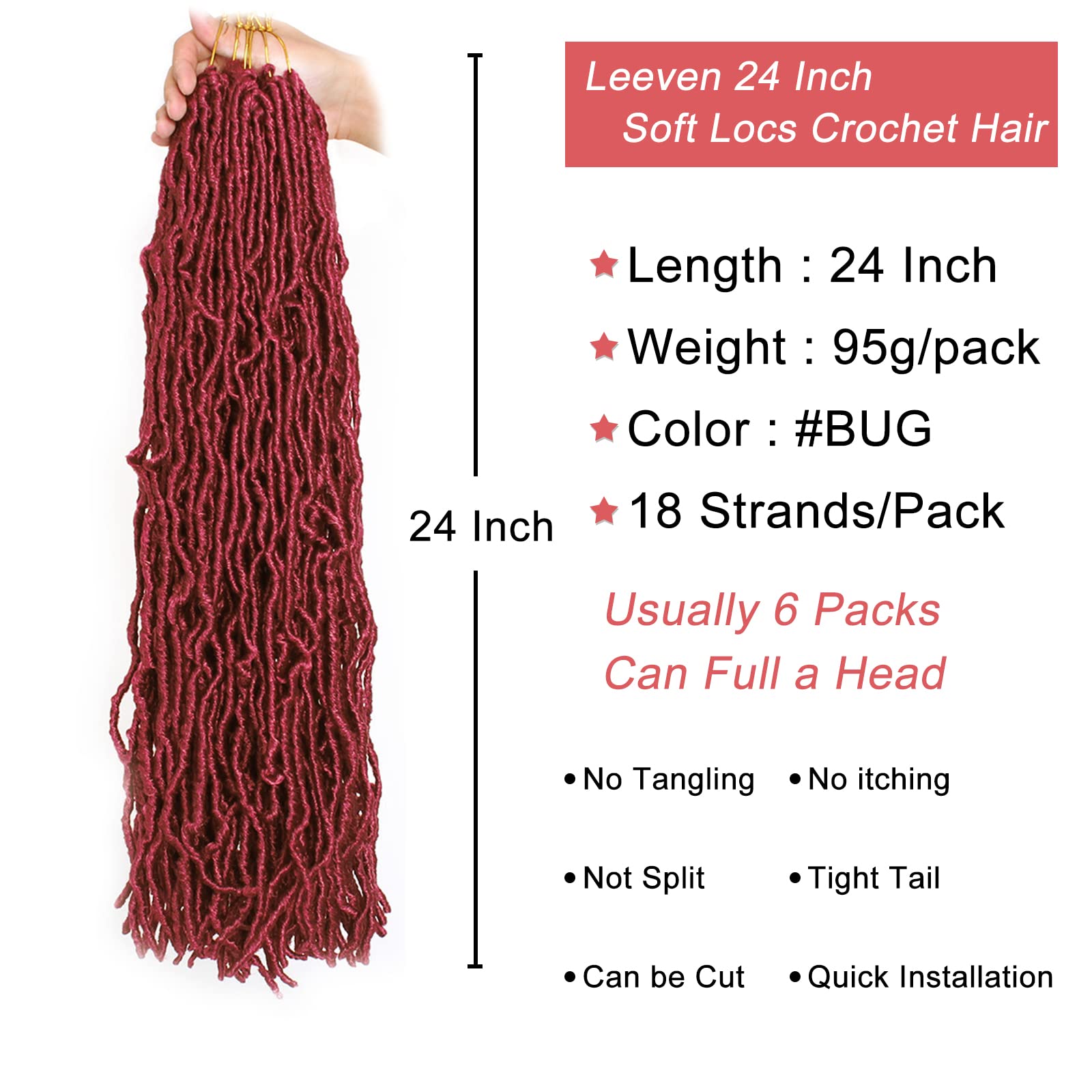 Snapklik.com : 24 Inch Soft Locs 6 Packs Burgundy Distressed Faux Locs ...
