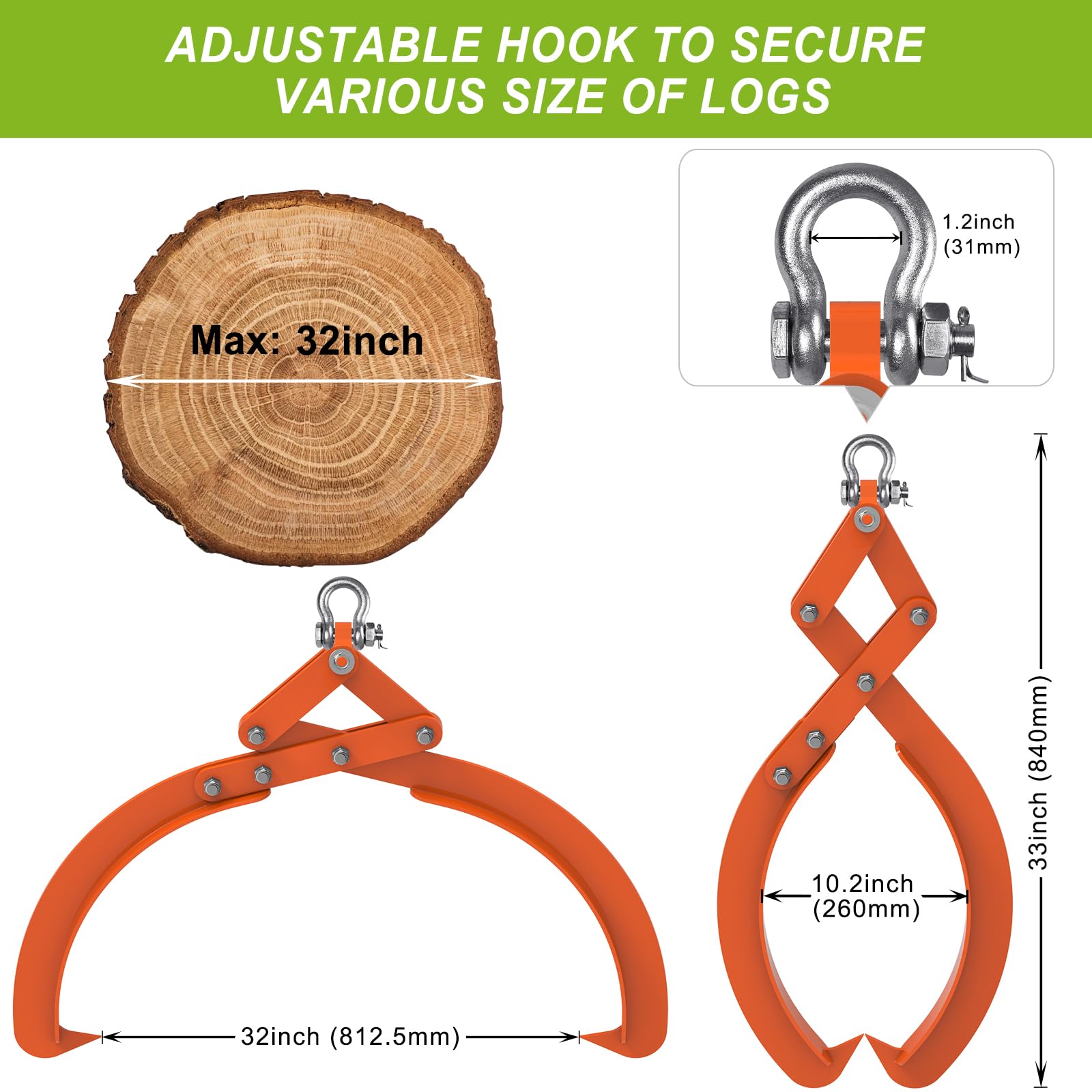 Snapklik.com : 32 Log Tongs 4 Claw Timber Claw Hook, Heavy Duty Grapple ...