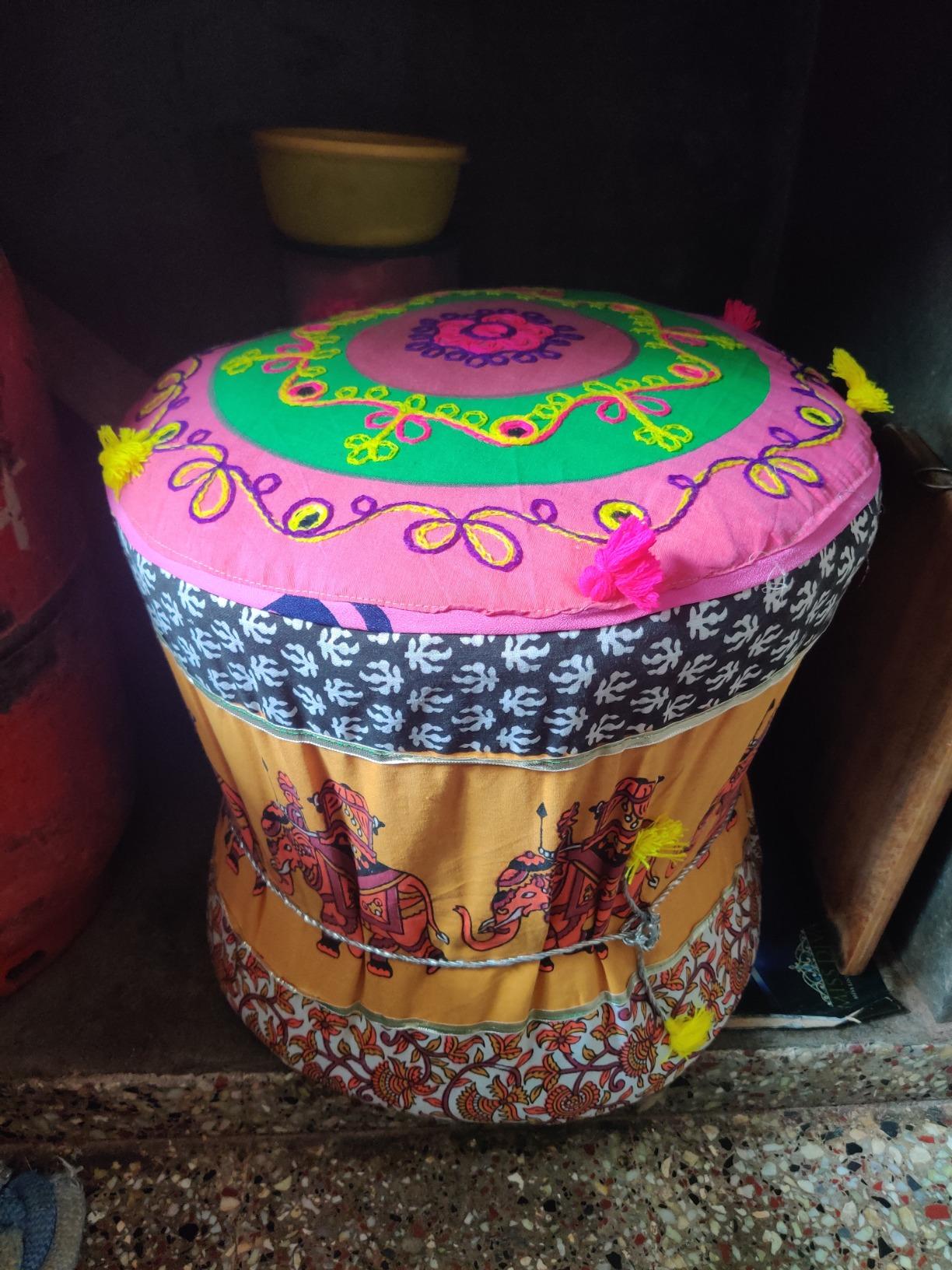 Bamboo Rajasthani Handmade Patchwork Cotton Mudda/Ottoman/Stool/Pouffe ...