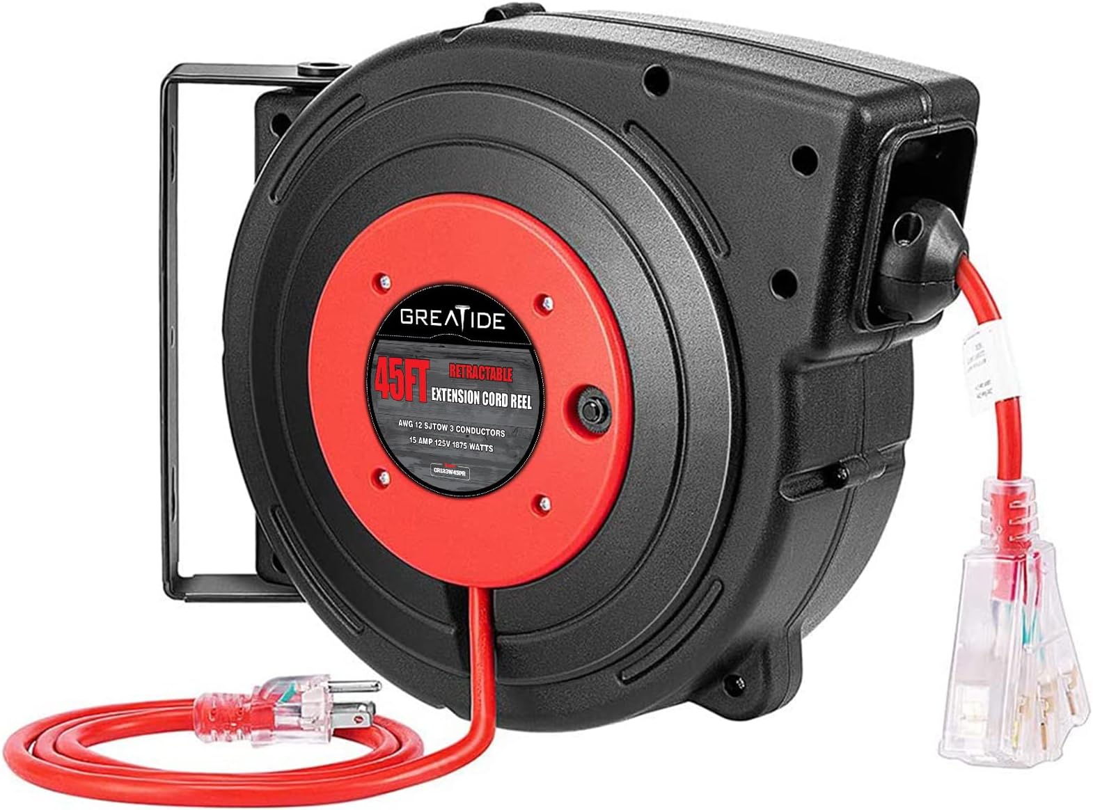 Amazon.com: GREATIDE 45 Ft Retractable Extension Cord Reel, 12 AWG/3C ...