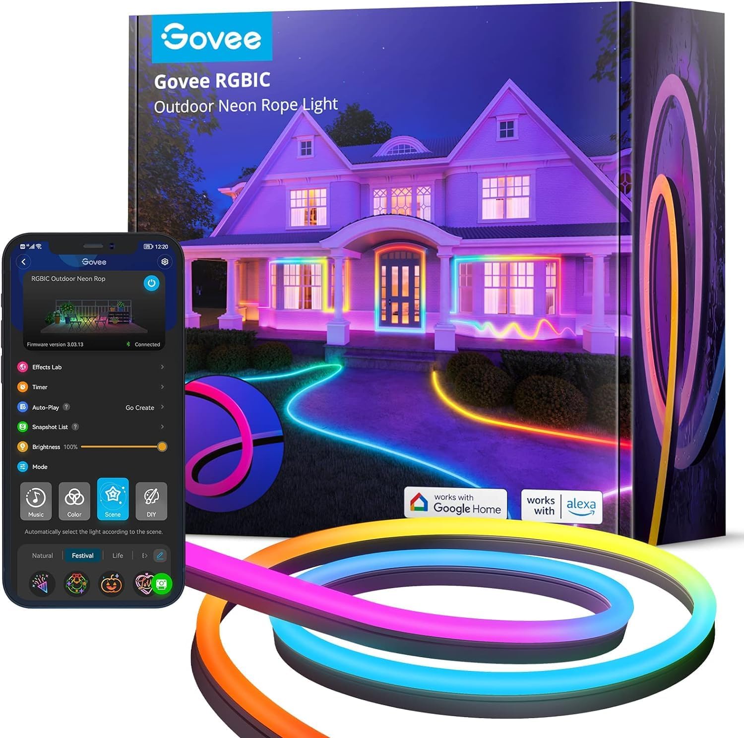 Govee Neon Rope Light 2, RGBIC Neon LED Strip 5m mit Form-Mapping, DIY ...