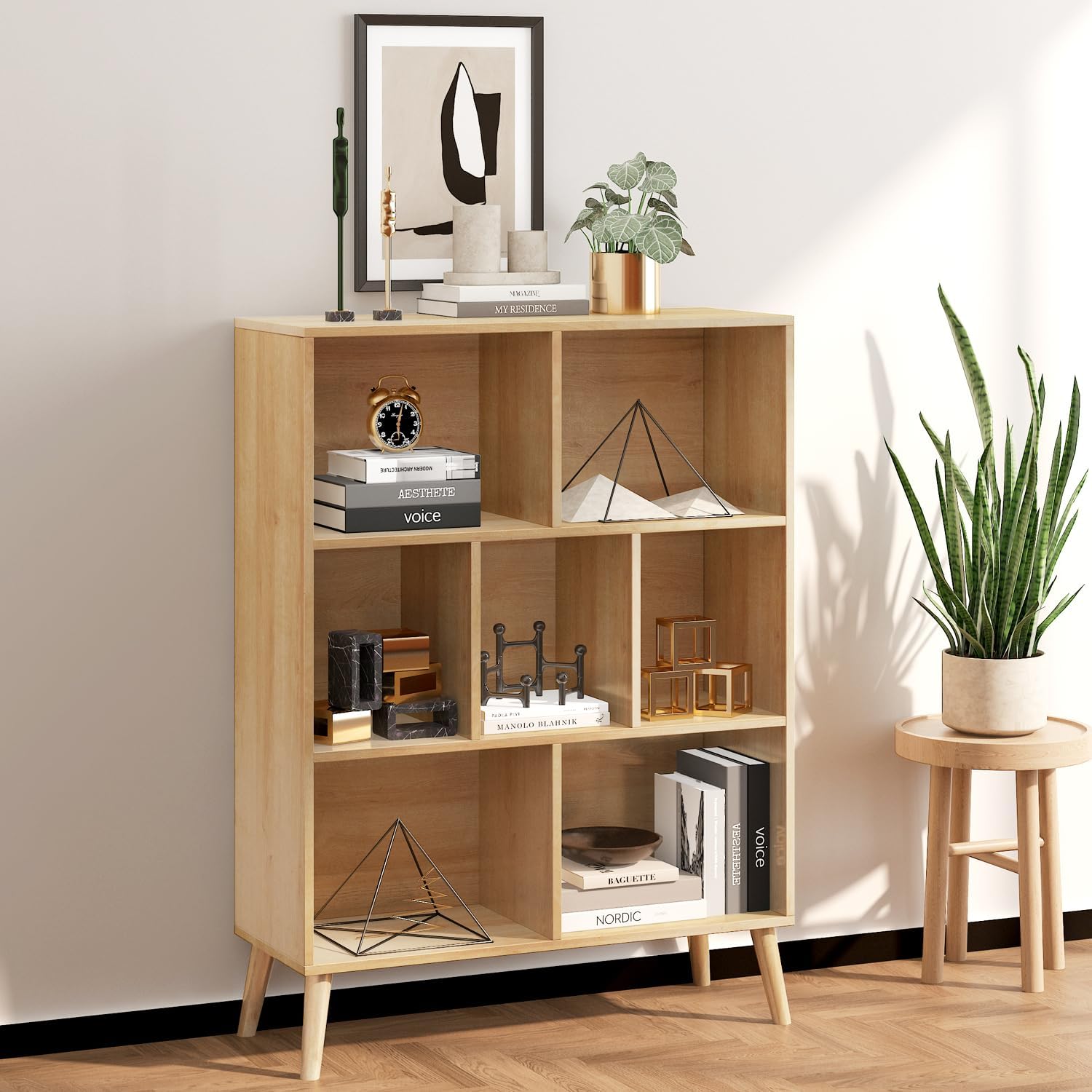 Amazon.com: NewBeth Wooden 7 Cube Book Shelf with Legs,3 Tier ...