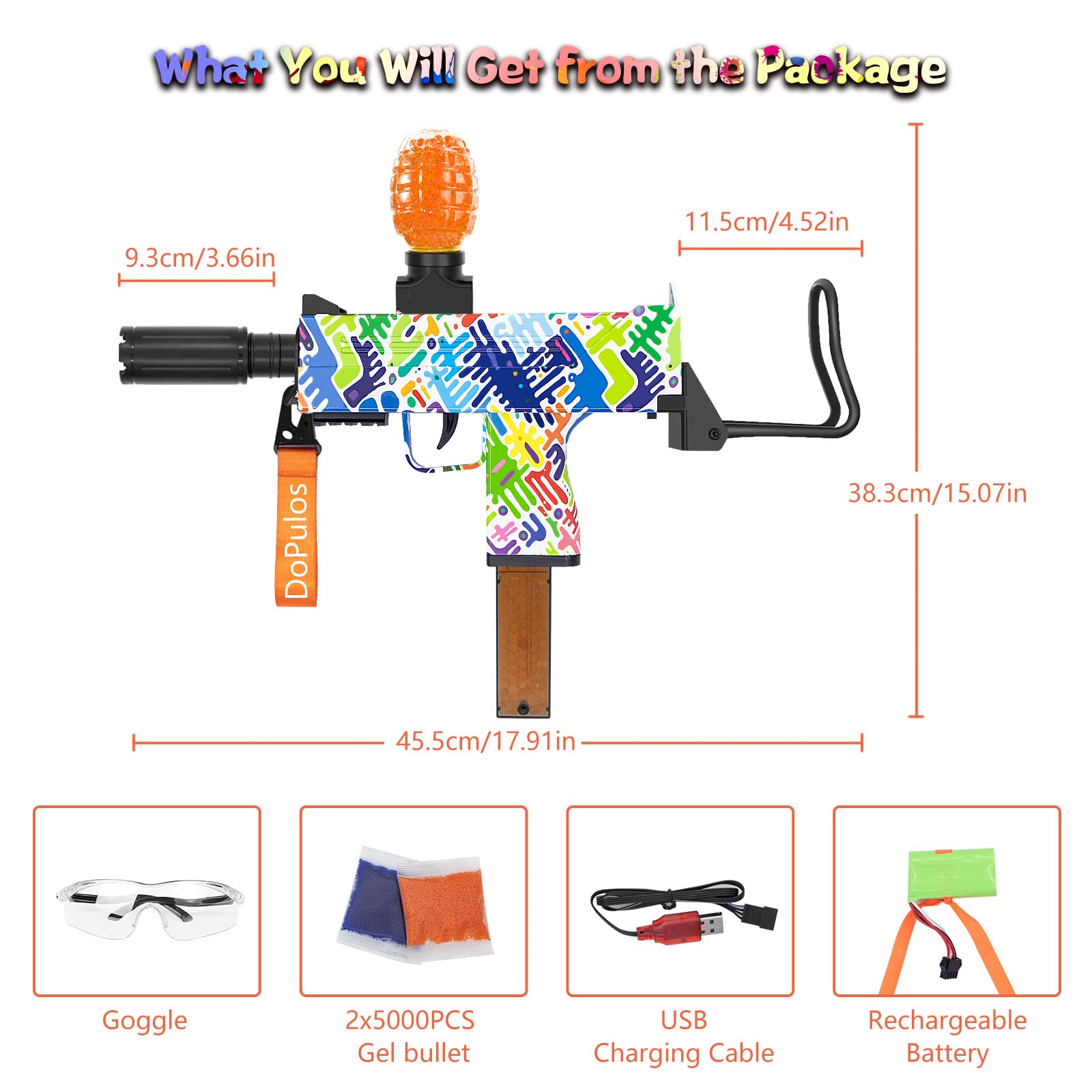 DoPulos Gel Gun Blaster - Gel Ball Blaster with 10,000 Gel Balls ...