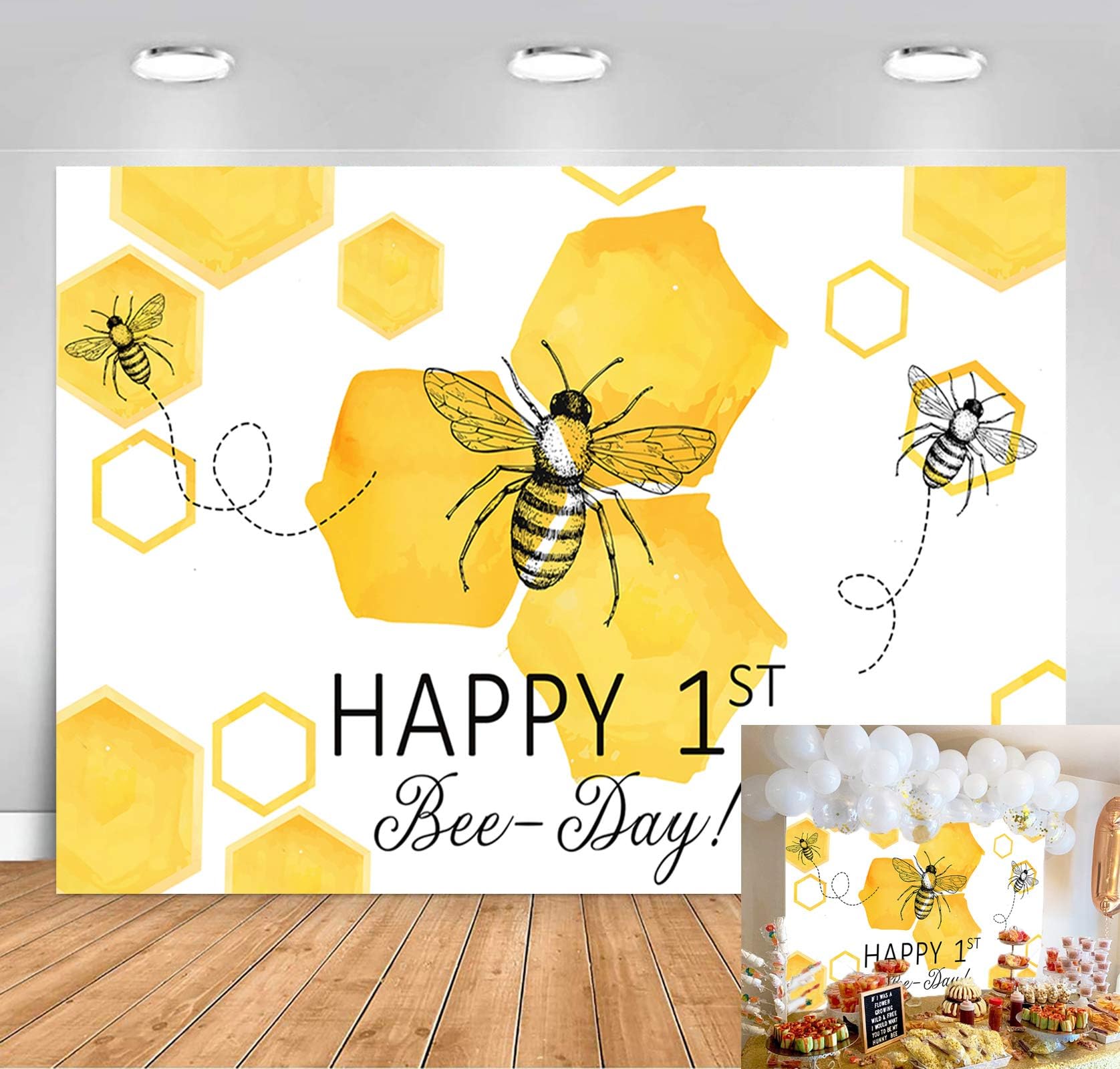 Amazon.com : Sensfun Bee 1st Birthday Backdrop Honey Bumble Bee First ...