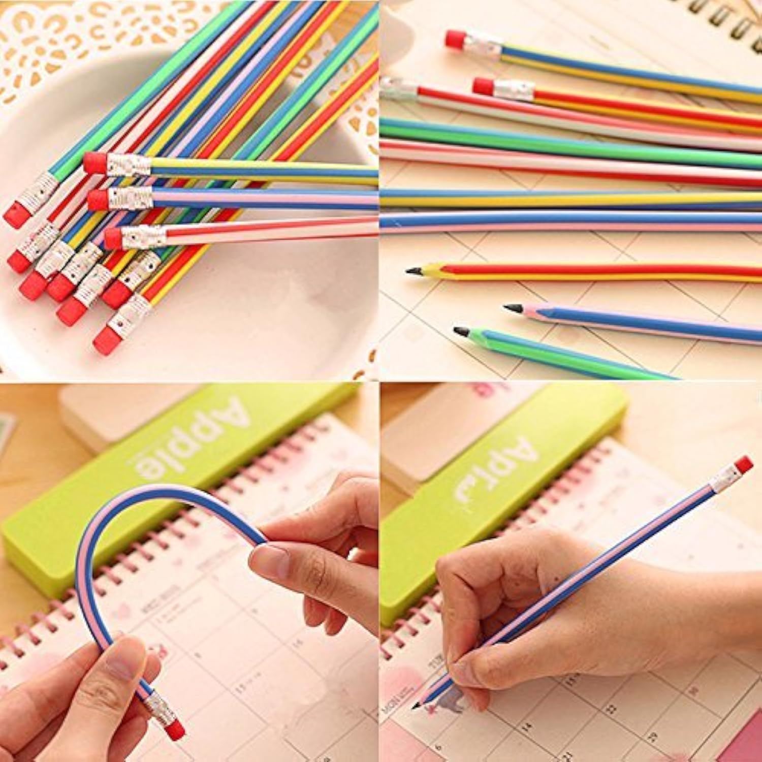 GOLD LEAF Flexible Easy Bendable Pencil With Eraser Pack Of 10 Pencils ...