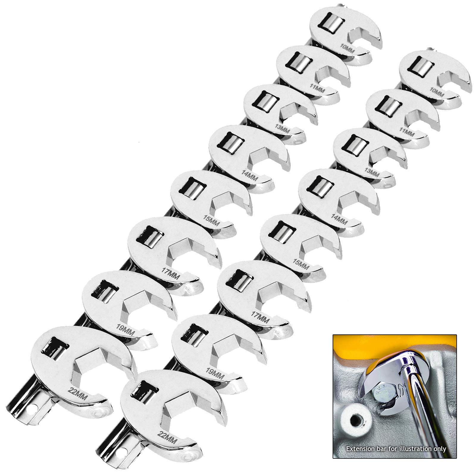 Spares2go 3/8" Drive Head Crows Foot Metric Wrench Set (16 Piece - 10mm ...