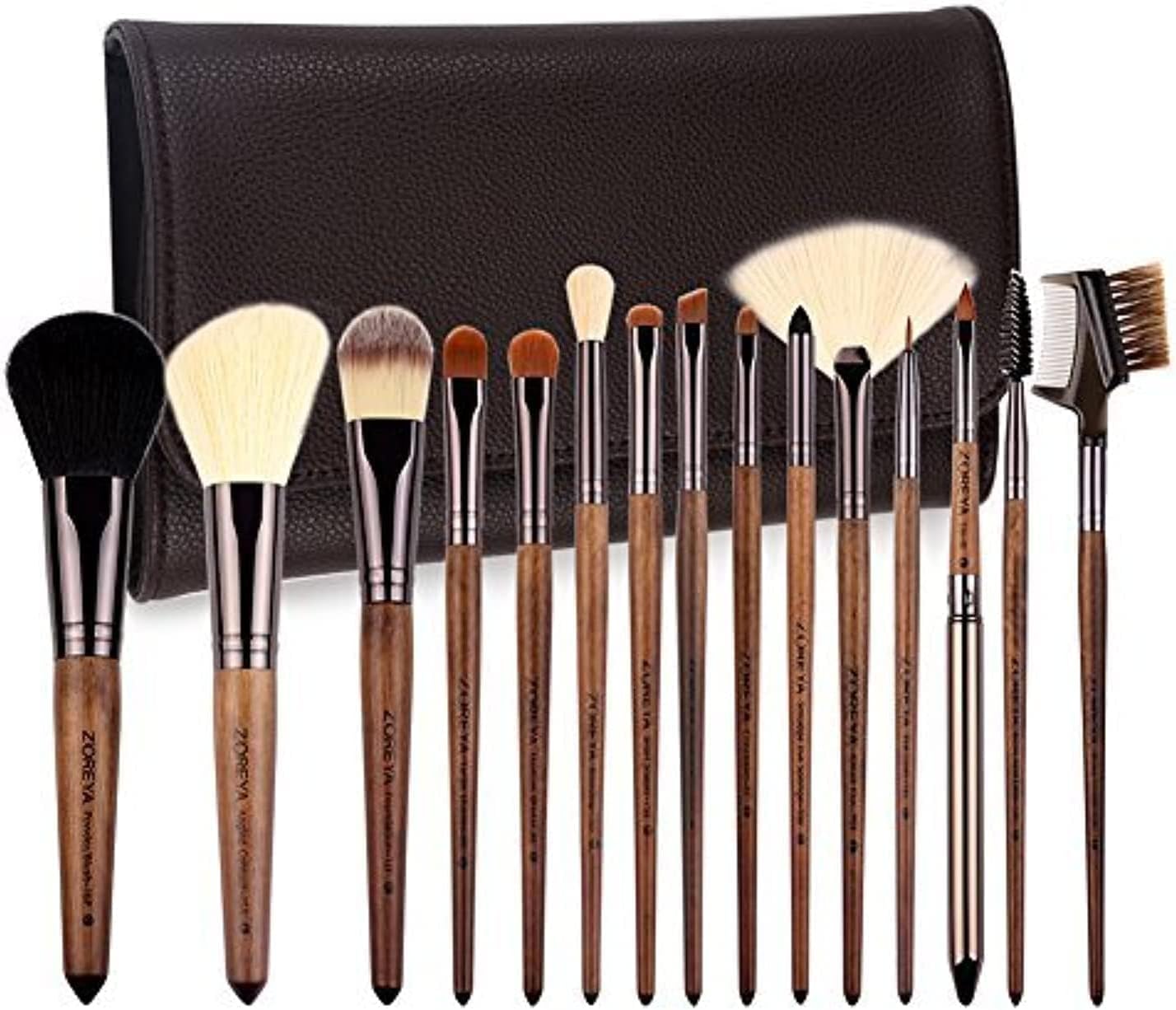 Amazon.com: Makeup Brush Set: 15pcs Walnut Wooden Makeup Brushes With ...