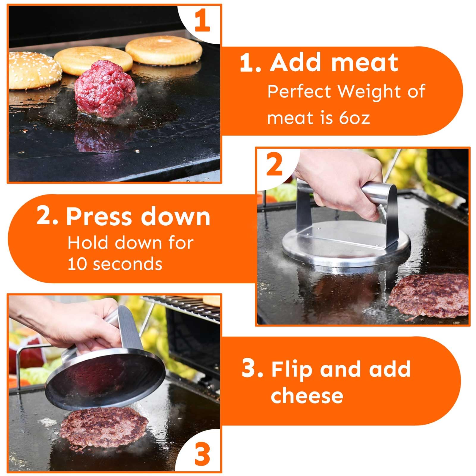Snapklik.com : Stainless Steel Smashed Burger Press Kit, Burger Smasher ...