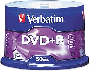 Amazon.com: Verbatim DVD+R Blank Discs AZO Dye 4.7GB 16X Recordable Disc - 50 Discs Spindle ...