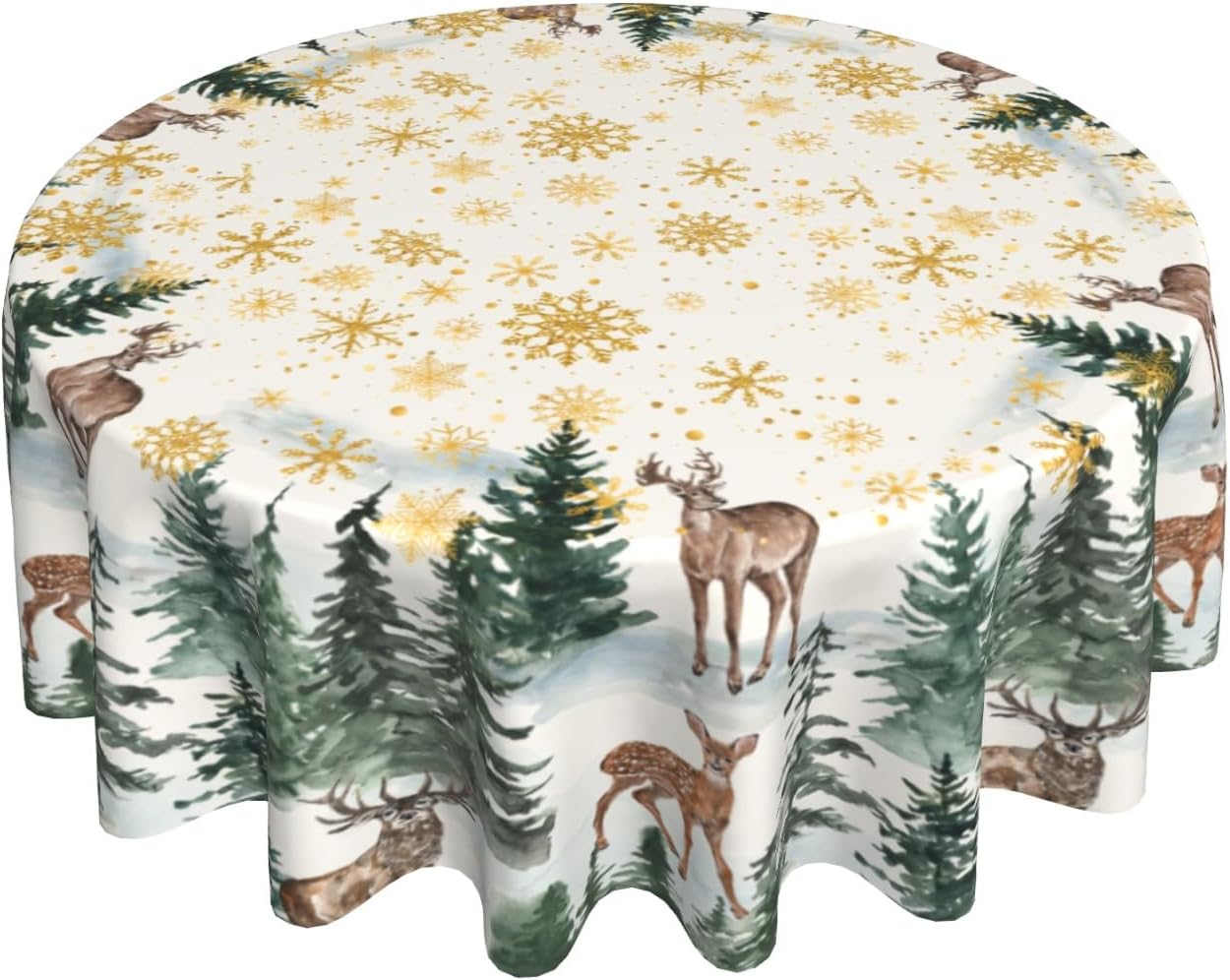 Amazon.com: Round Christmas Tablecloth 60 Inch Watercolor Xmas Tree ...