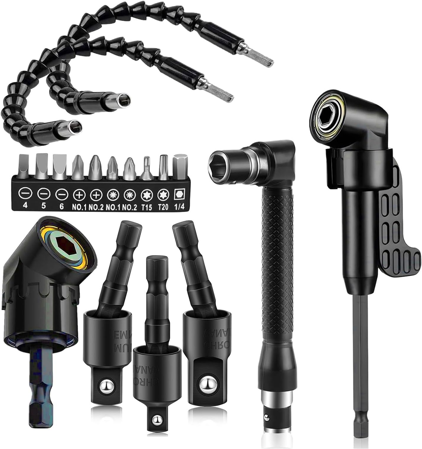 36pcs Flexible Drill Bit Extension Set, Including 105° Right Angle ...