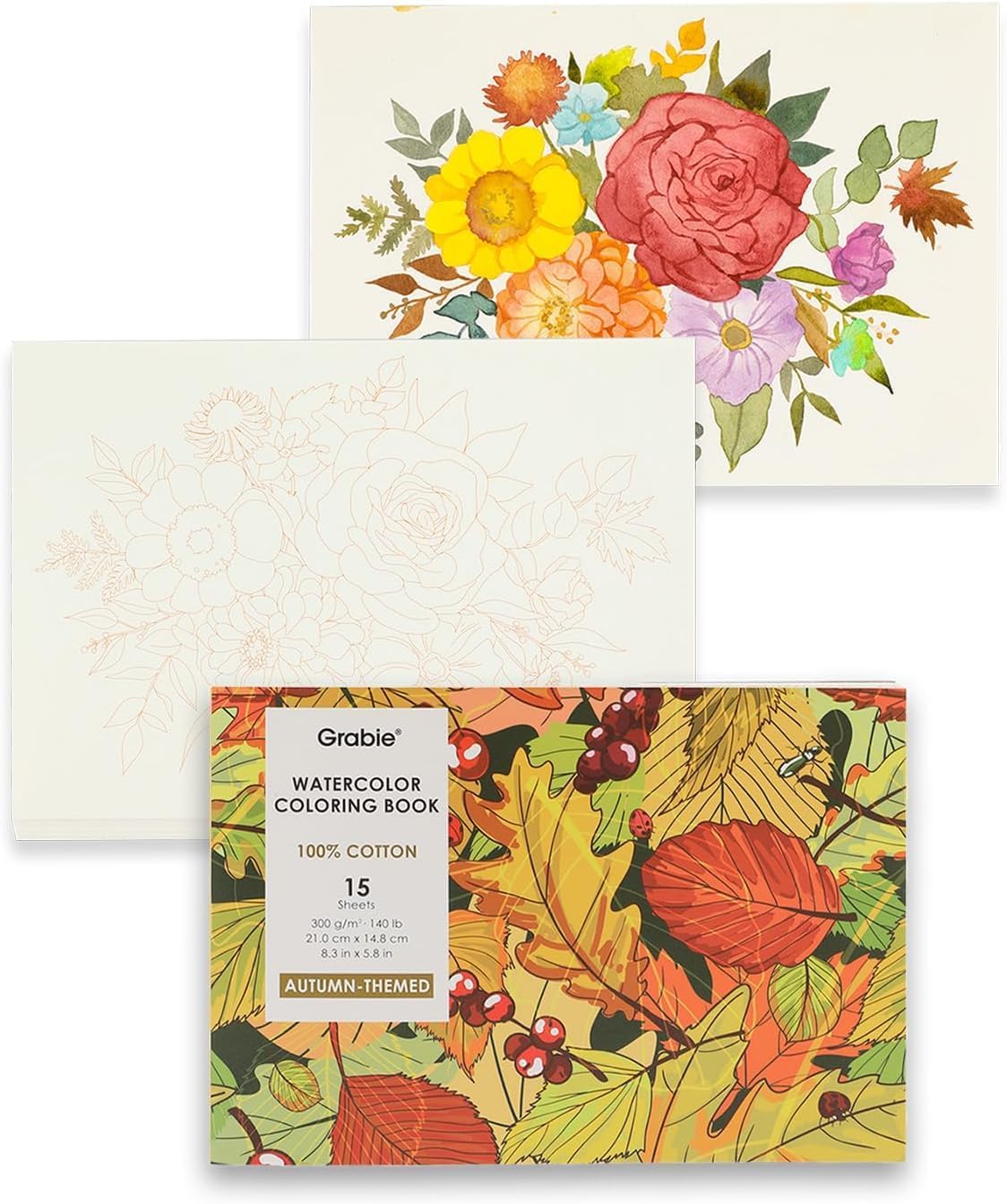 Grabie Watercolor Coloring Book, 15 Sheets A5 (8.3 x 5.8),Watercolor ...