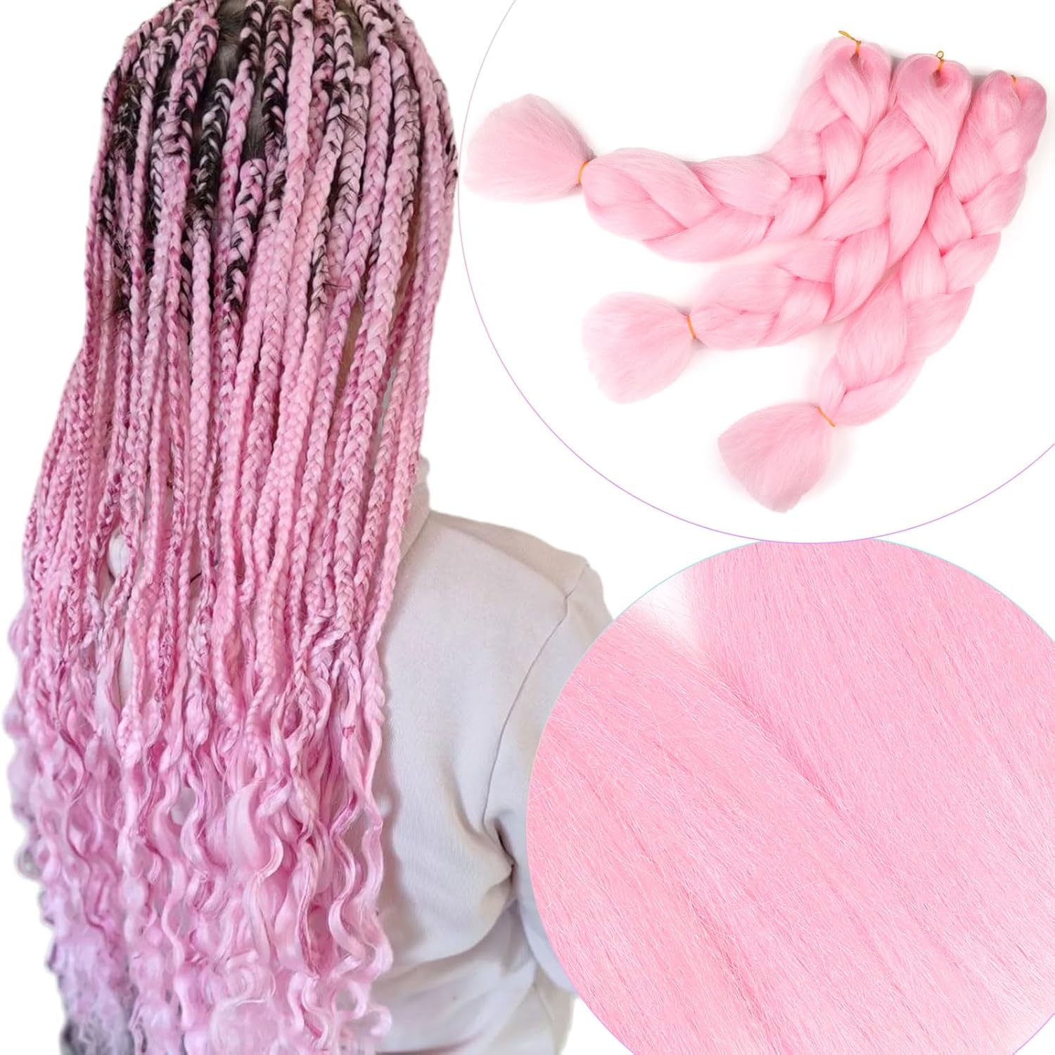 Amazon.com : VIIYEESS Pink Braiding Hair Extensions for Braids 24 inch ...