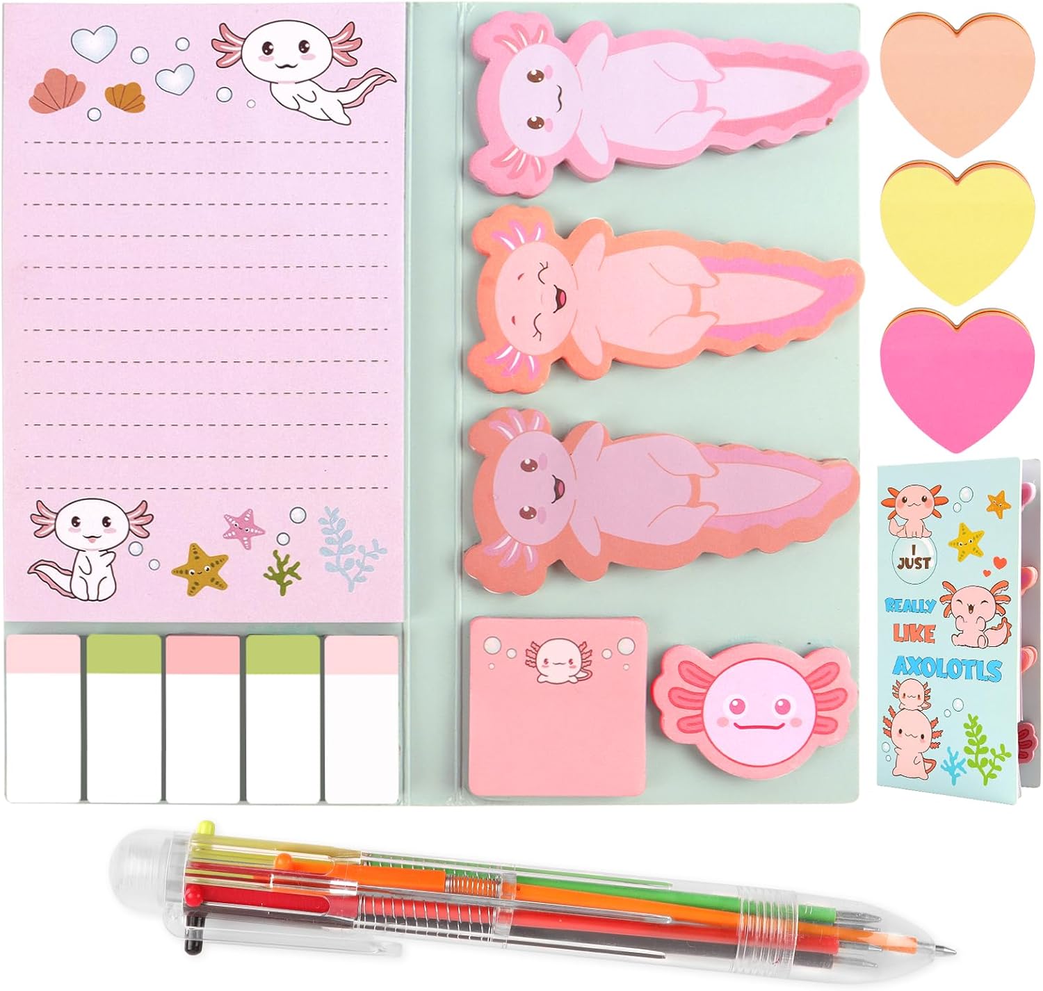 Amazon.com : Axolotl Sticky Note Multicolor Pen Set,Axolotl Self-Stick ...