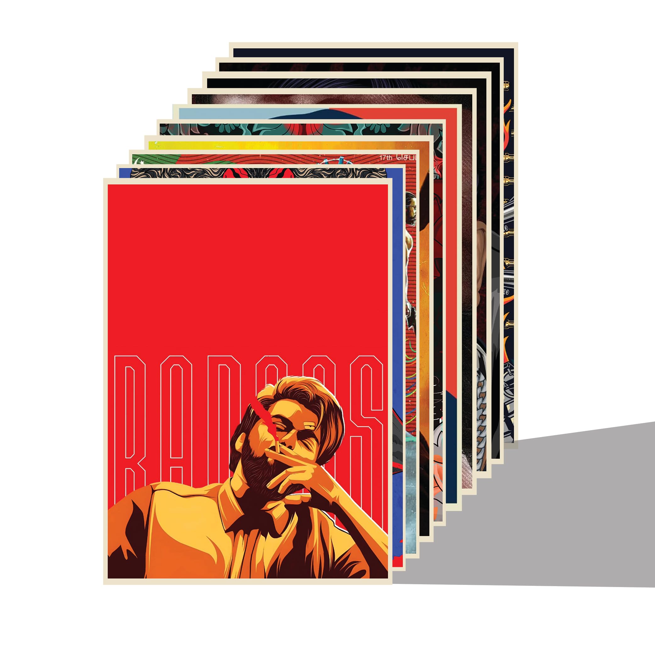 AROA Set of 10 Tamil Cinema Heros Wall Stickers Wall Decor Poster for ...