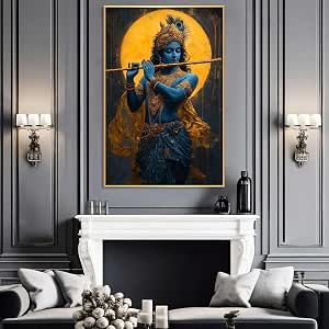 Amazon.com: Krishna Canvas Wall Art, Meditative Lord Krishna Canvas ...