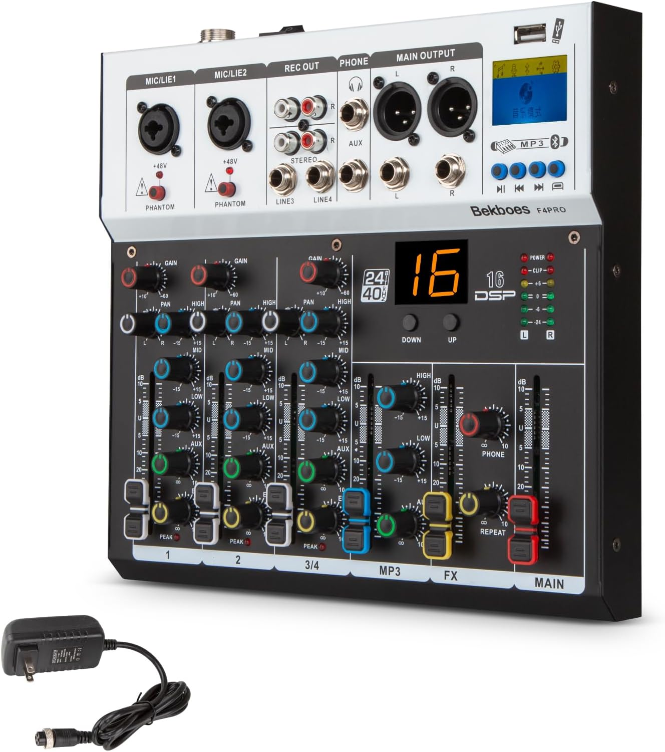 Amazon.com: BEKBOES Professional Audio Mixer, 4 Channel, Input 48V ...