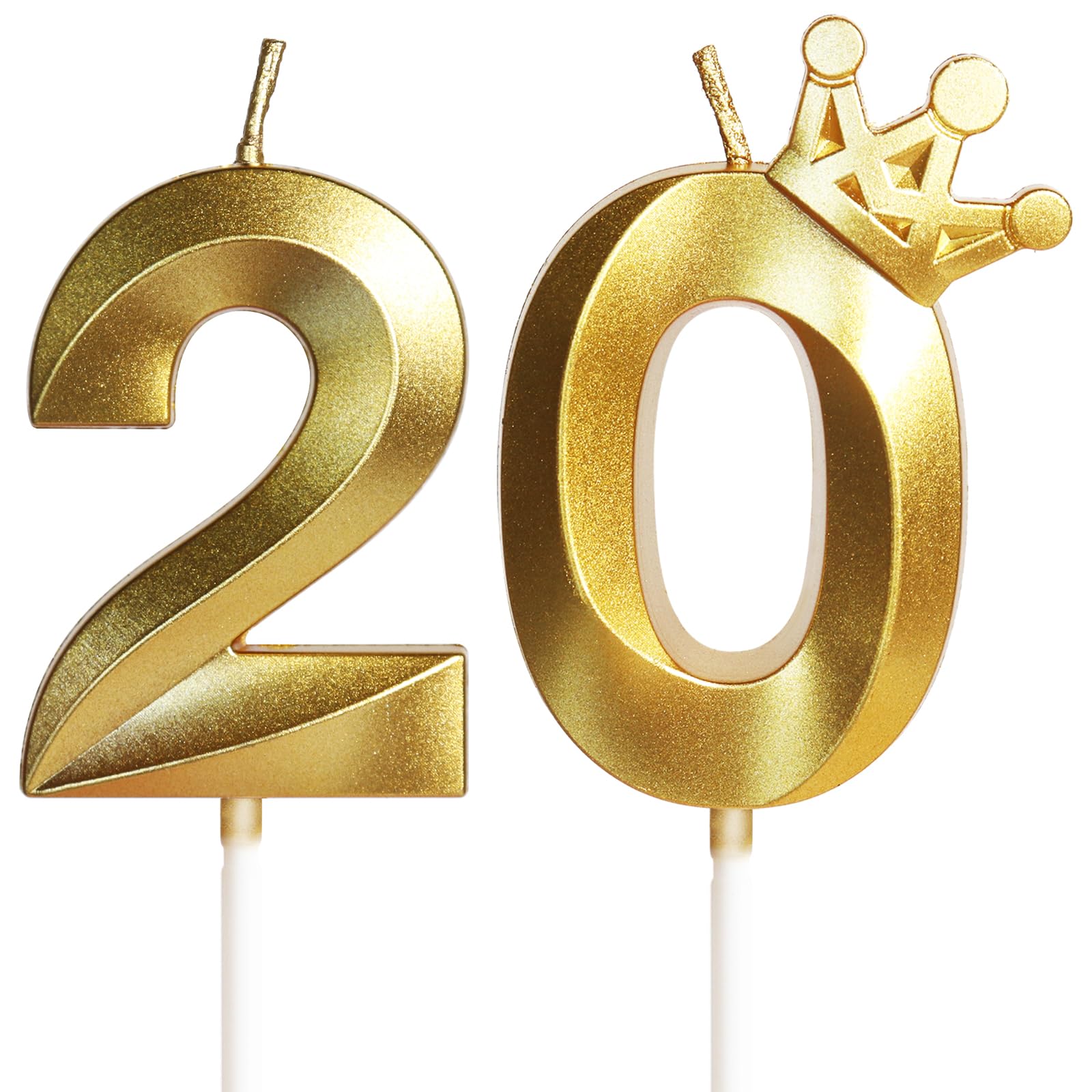 Amazon.com: 20th Birthday Candles for Cake, Number 20 Gold Candles with ...