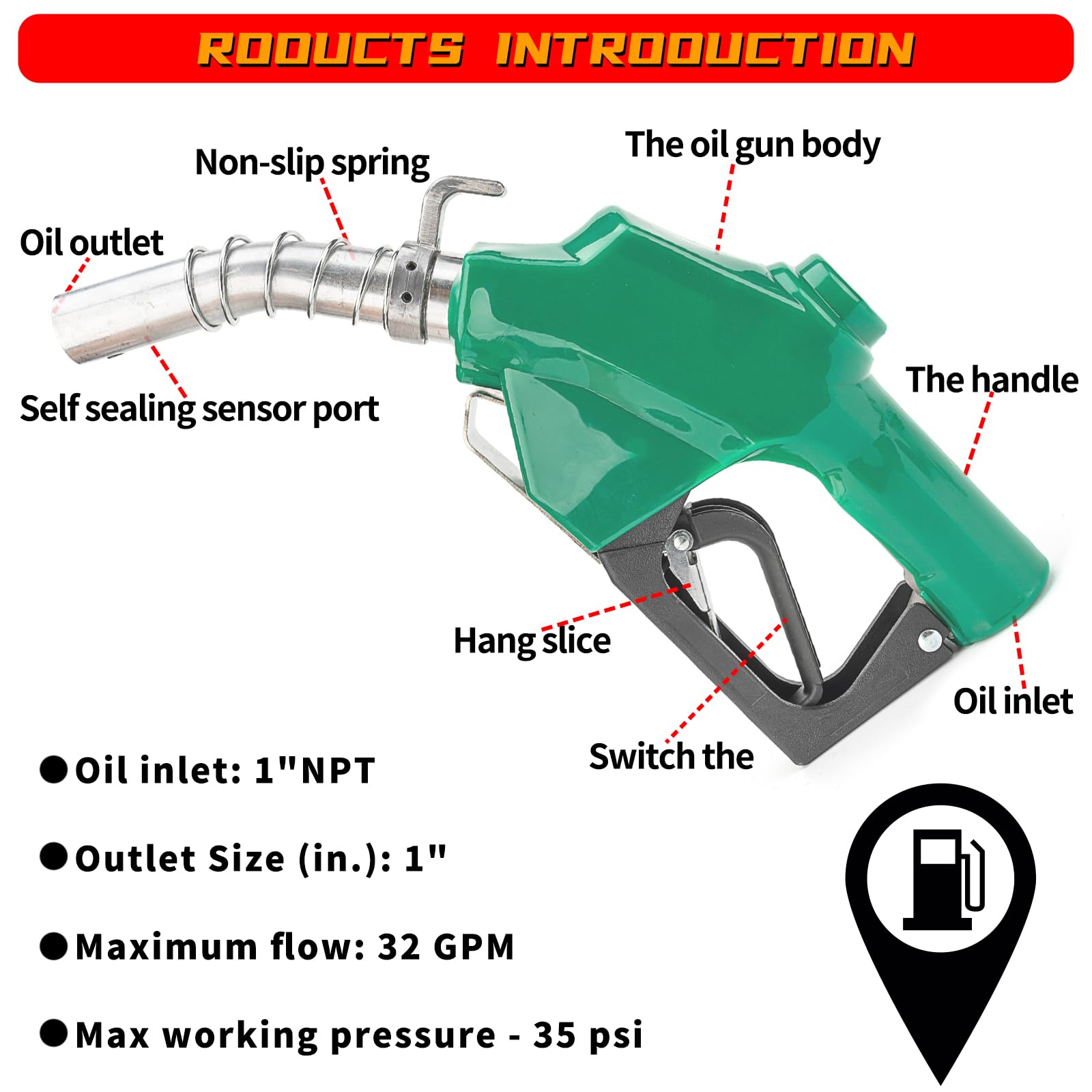 Snapklik.com : 1” NPT Automatic Fuel Nozzlem,Auto Shut-Off Fuel Nozzle ...