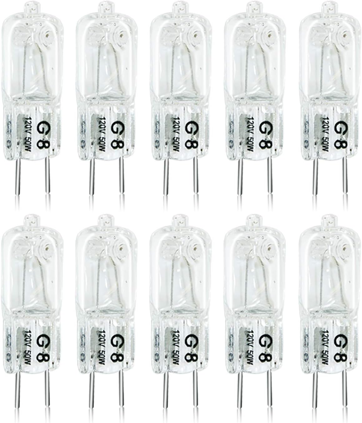 10 pcs/Set, 50W Bi-Pin Halogen Light Bulb, G8 Base, 120V, 50W JCD Type ...