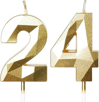Amazon.com: 24th Birthday Candles,Number 24 Candles, Gold Happy ...