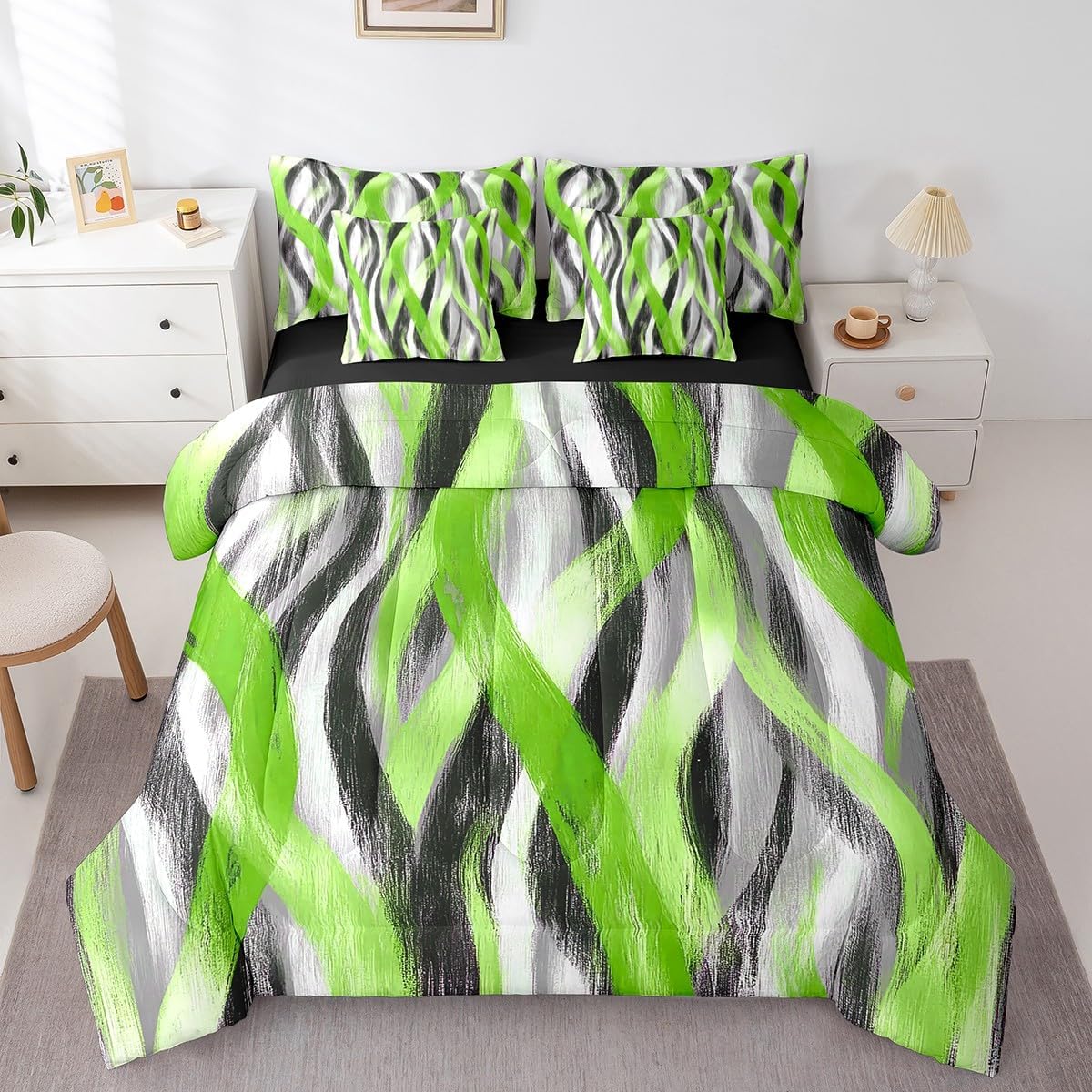 Amazon.com: Erosebridal Geometric Stripes King Bed in A Bag 7 Piece ...