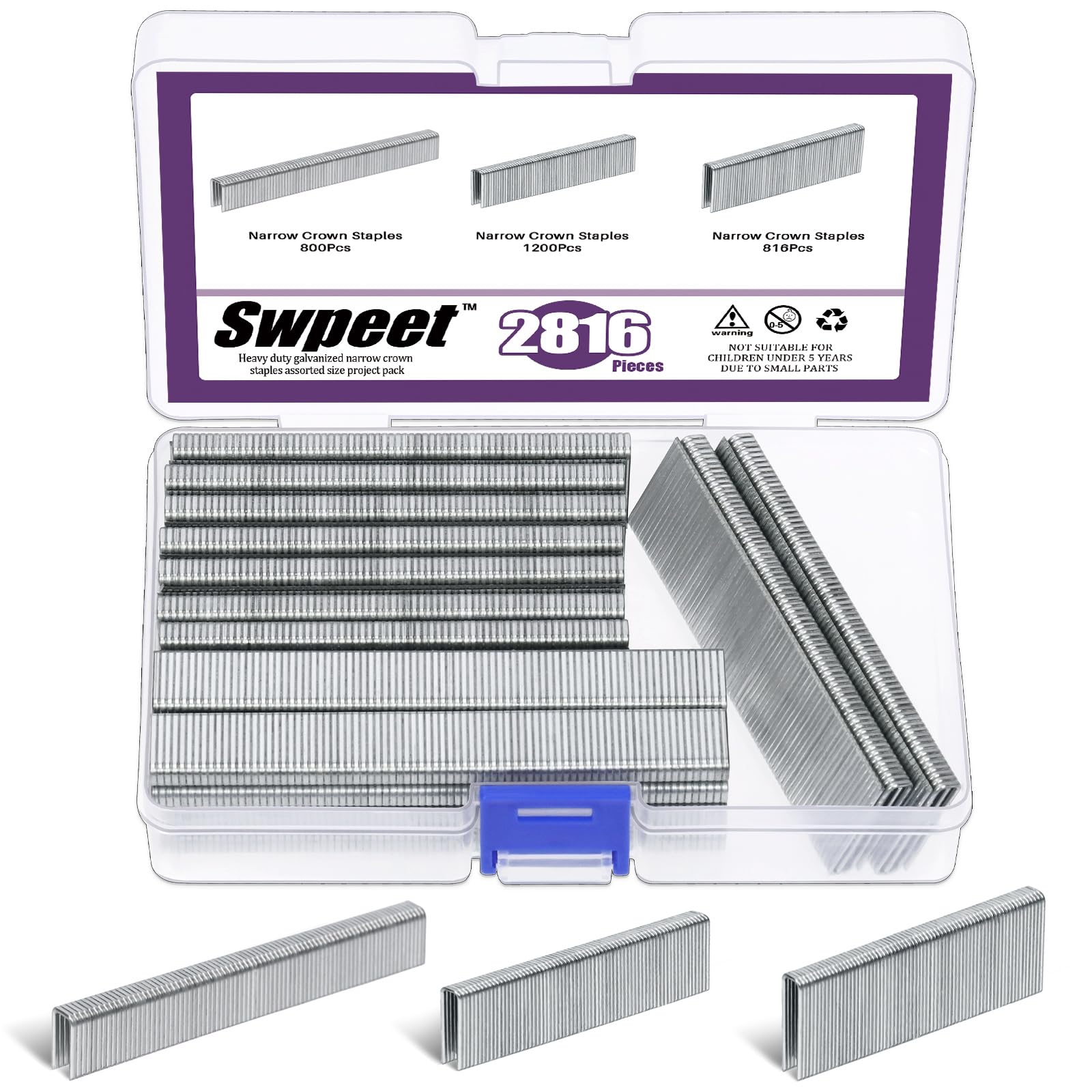 Swpeet 2817 Counts 3 Sizes K413 K419 K425 18 Gauge 1/4" Silver Narrow ...