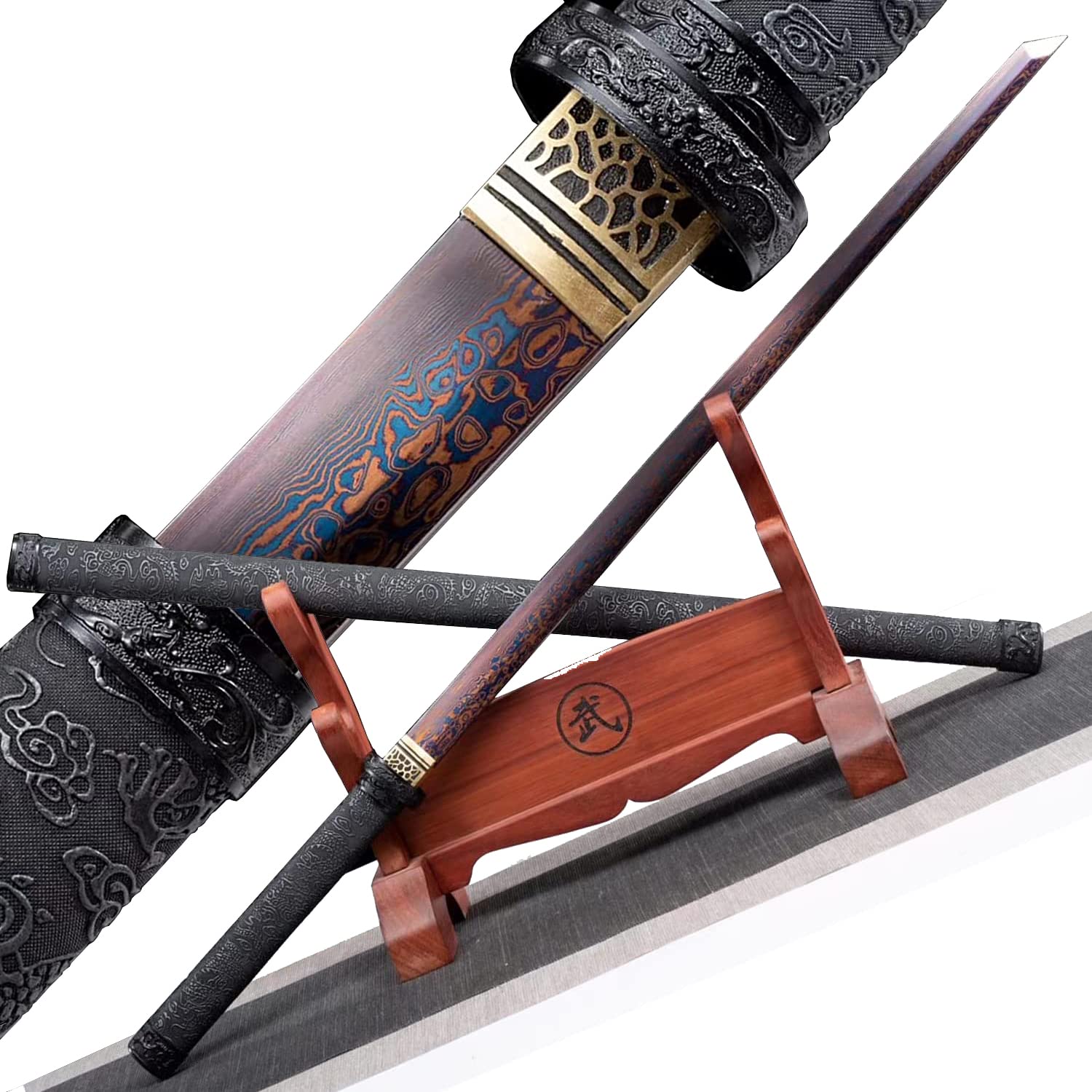 Black Dragon Ninja Blue Red Damascus Folded Steel Japanese Samurai ...